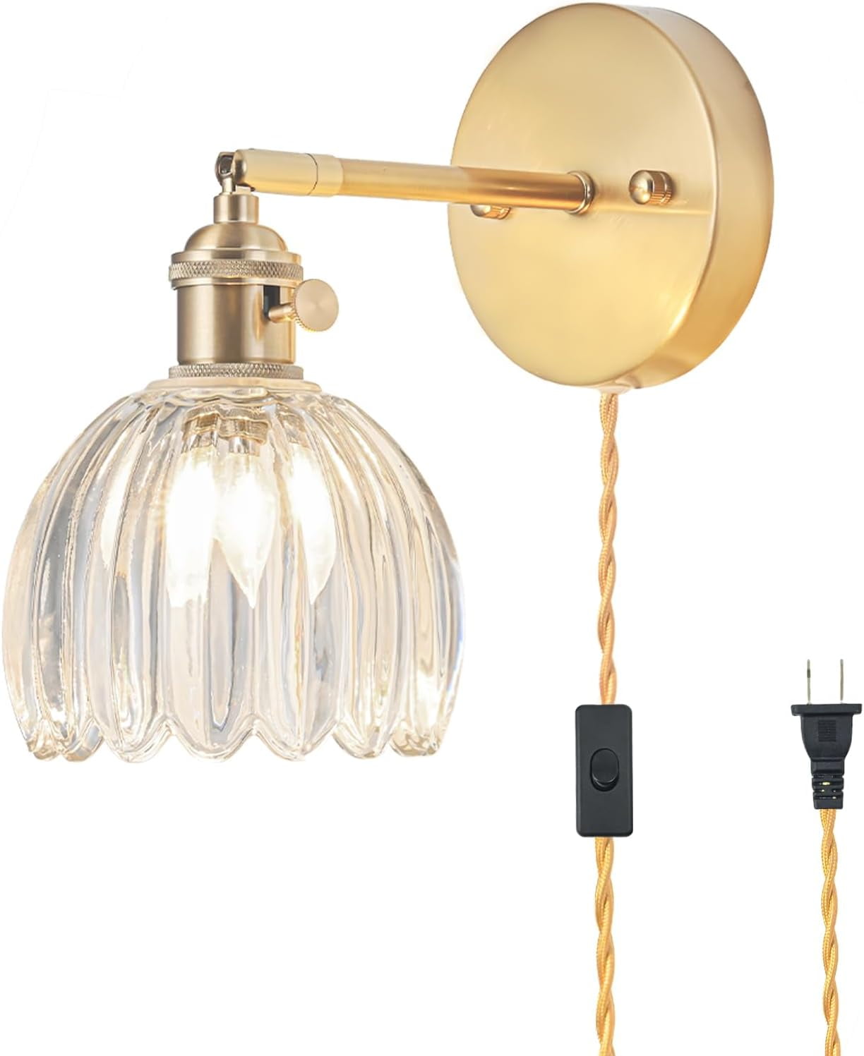 Plug in Wall Sconce, Vintage Sconce Light with Tulip Transparent Glass ...
