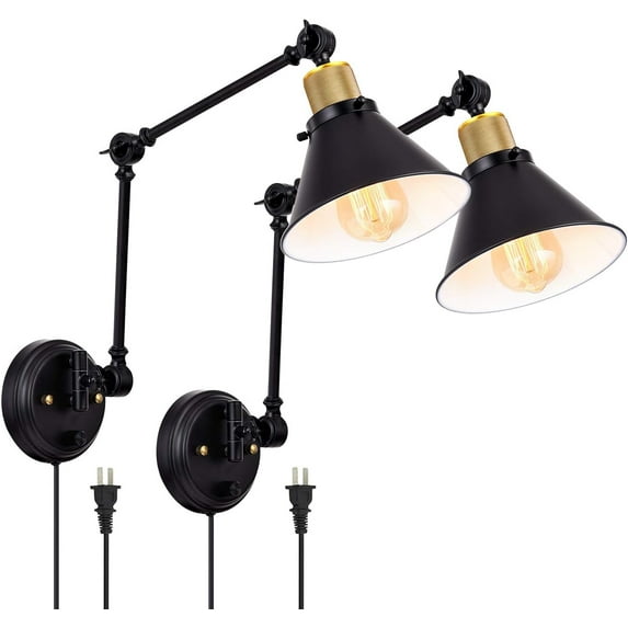 Plug in Wall Sconces, Dimmable Wall Sconce Swing Arm Wall Lights Plug ...