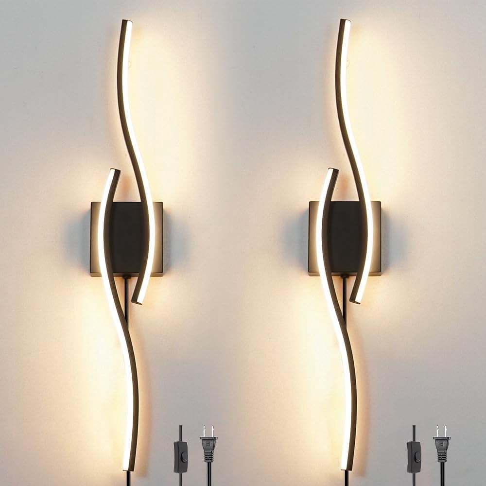 Plug in Wall Sconces Set of 2, Modern Plug in Sconce with Remote ...
