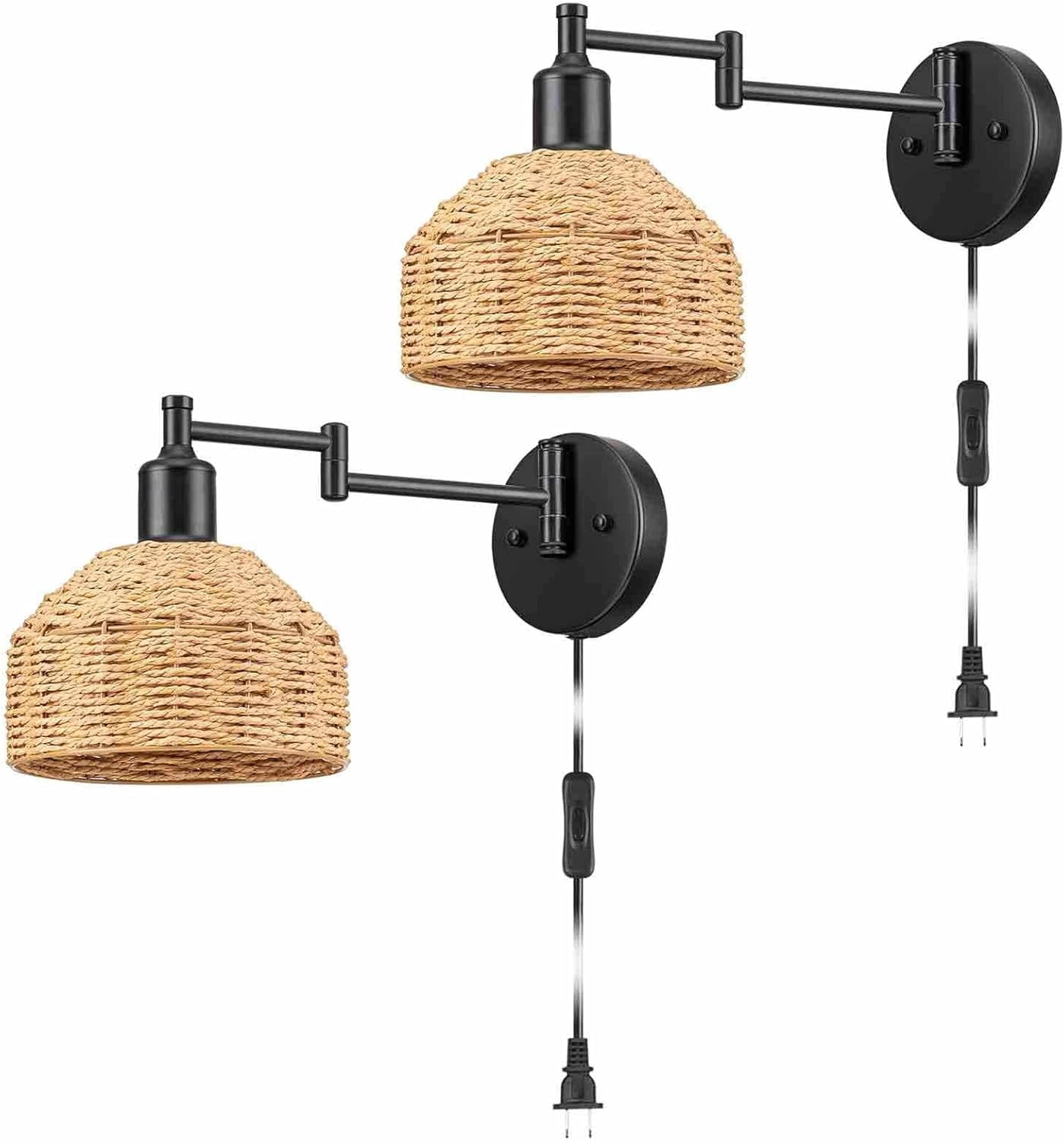 Plug in Wall Sconces Set of 2, Swing Arm Wall Lamp with Plug in Cord ...