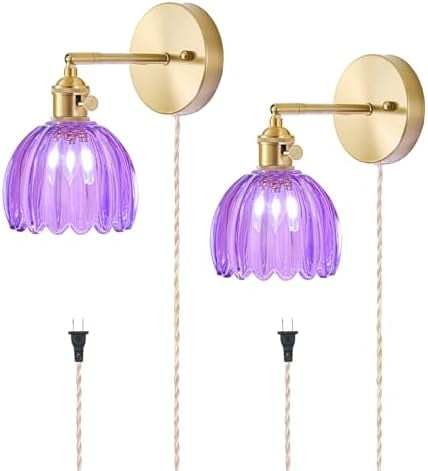 Plug in Wall Sconces Set of 2, Vintage Wall Sconce Light with Tulip ...