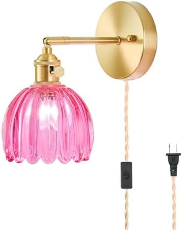 Plug in Wall Sconces Set of 2, Vintage Wall Sconce Light with Tulip ...