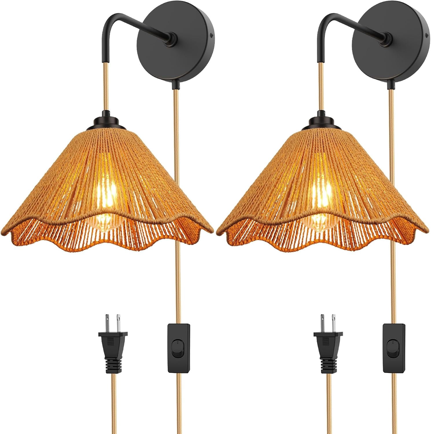 Plug in Wall Sconces Set of Two,Handwoven Boho Wall Decor, Plug in Wall ...
