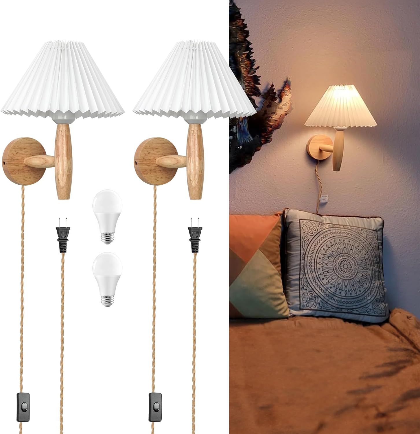 Plug in Wall Sconces Set of Two Rustic Wall Lamp with Plug in Cord Indoor Wall Light Fixtures ...
