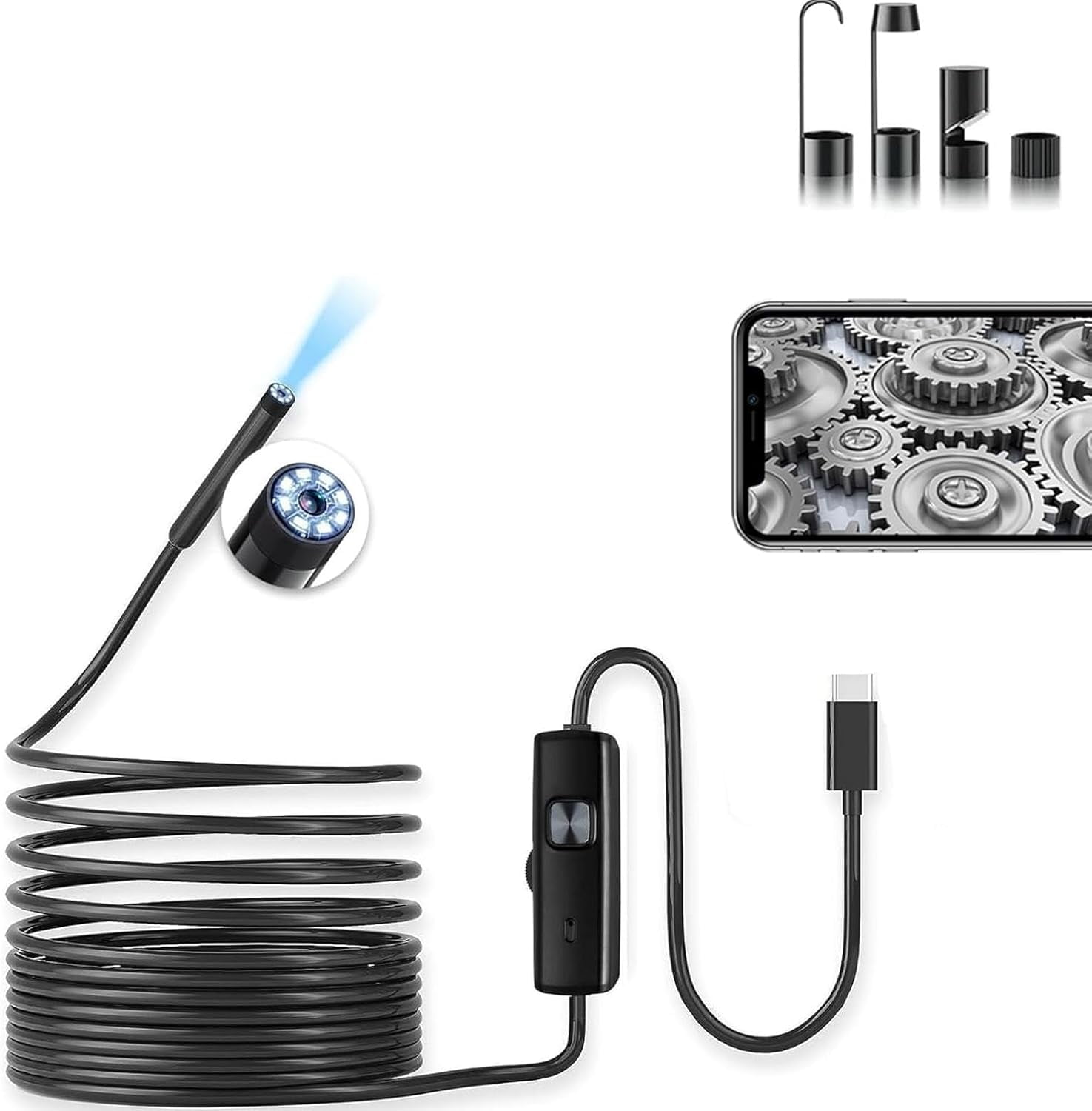 Plug-and-Play Endoscope Camera, Endoscope Camera with Adjustable LED ...