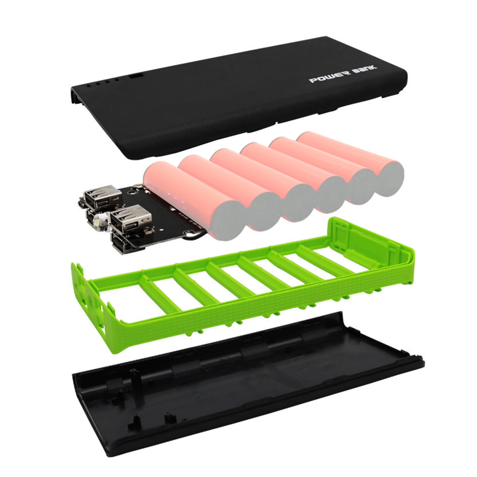 Plug and Play d4 USB Ports 2A Power Bank Case Kit 5x18650 Battery Fast ...