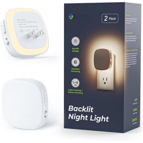 Plug-in Backlit Night Light with Motion Sensor & Dusk to Sensor ...