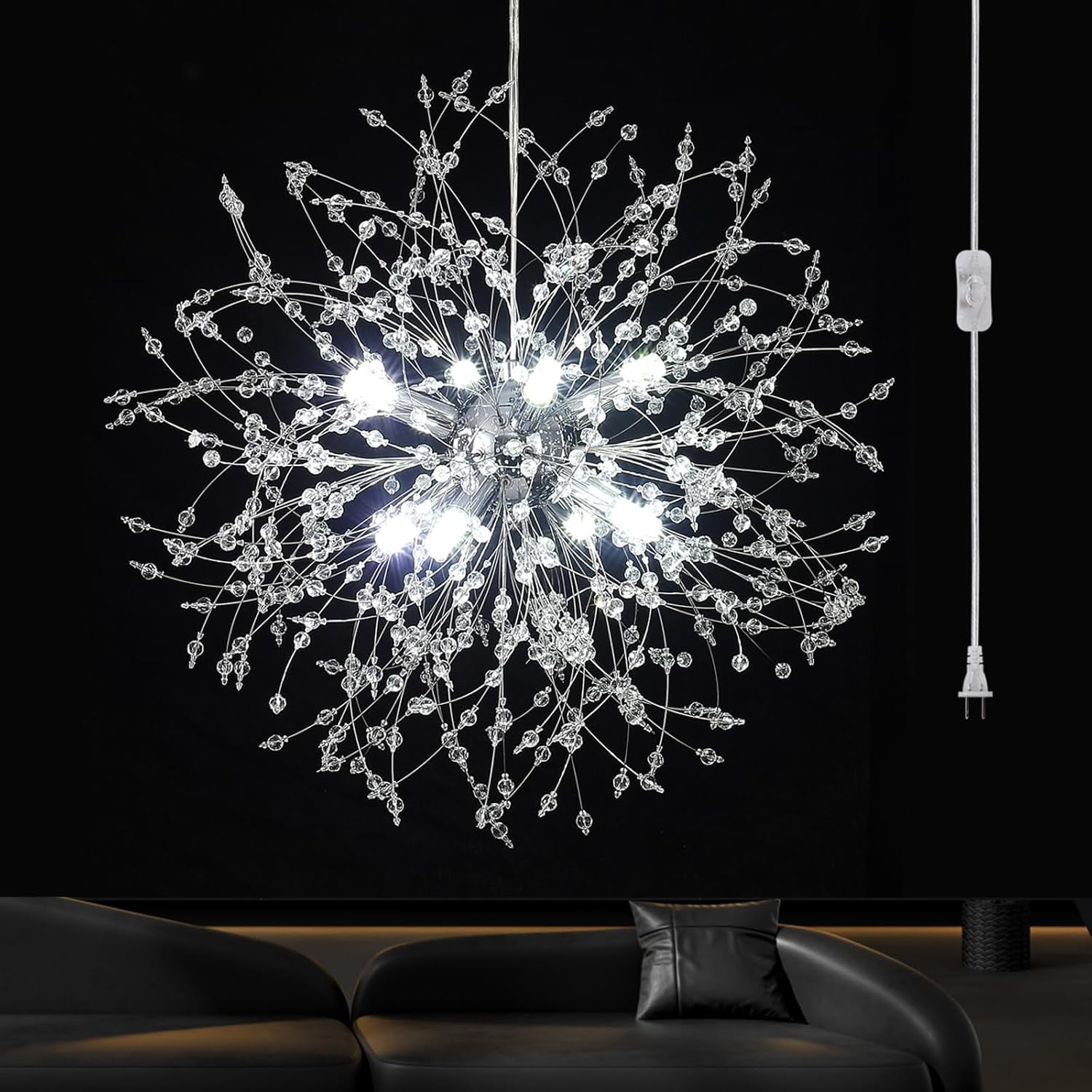 Plug-in Crystal Chandeliers, Modern Plug-in Pendant Light Hanging Fixture, Chrome Sputnik ...