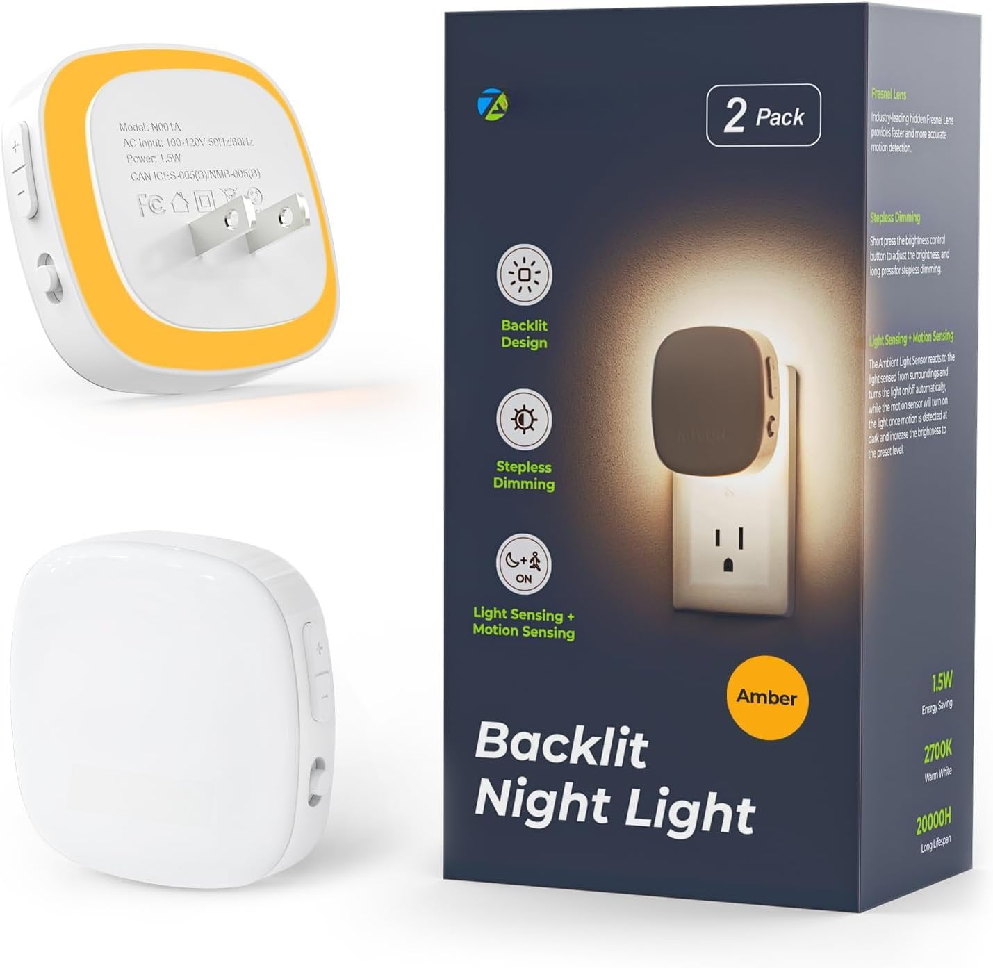 Plug-in LED Backlit Night Light with Motion Sensor & Dusk to Dawn ...