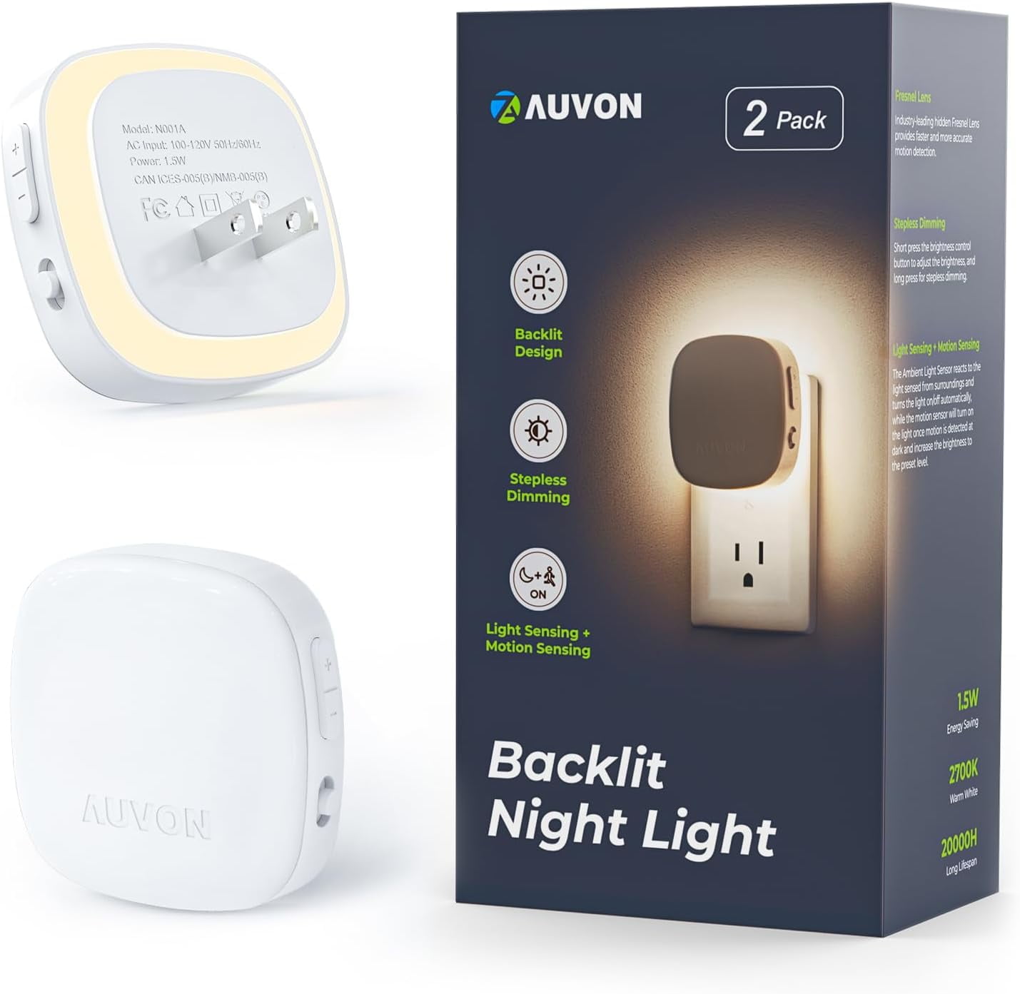 Plug-in LED Backlit Night Light with Motion Sensor & Dusk to Dawn ...