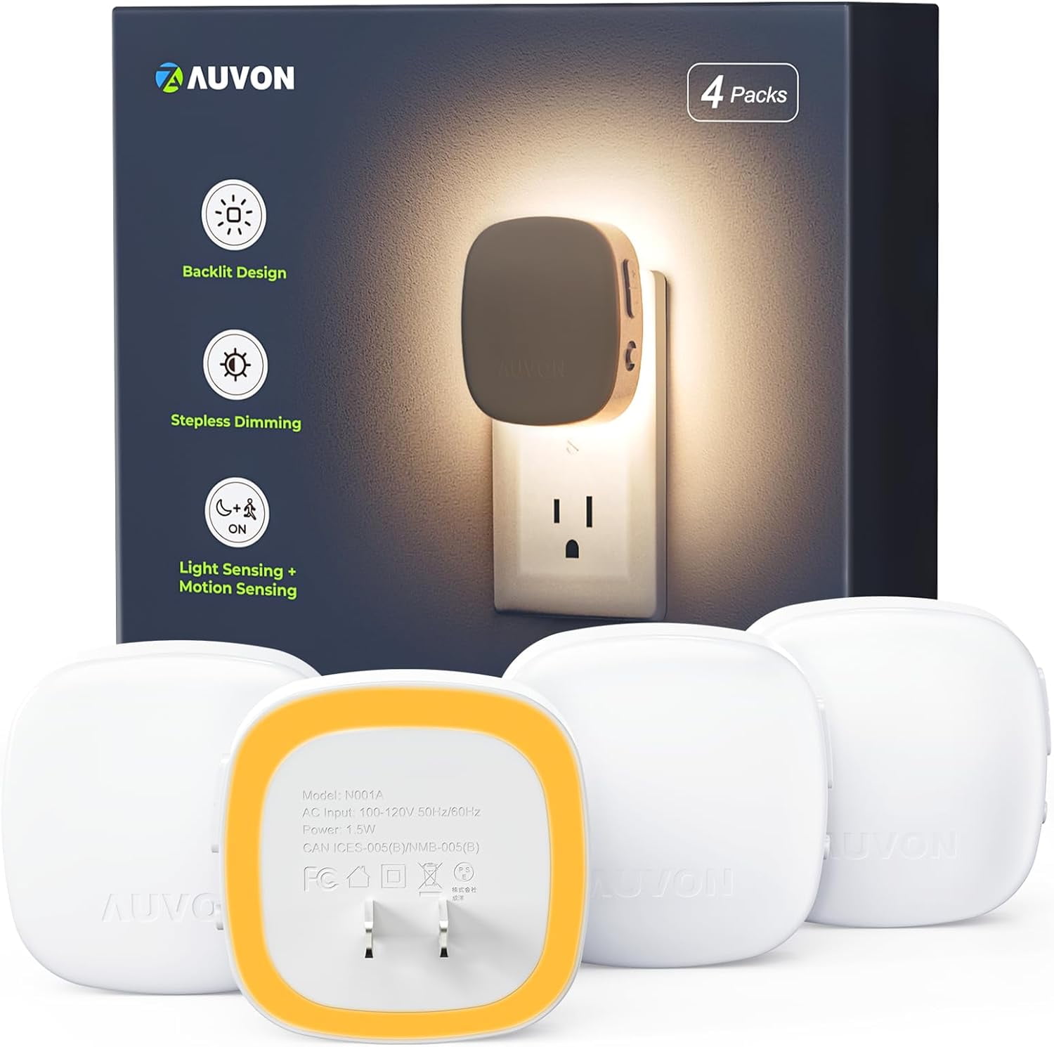Plug-in LED Backlit Night Light with Motion Sensor & Dusk to Dawn ...