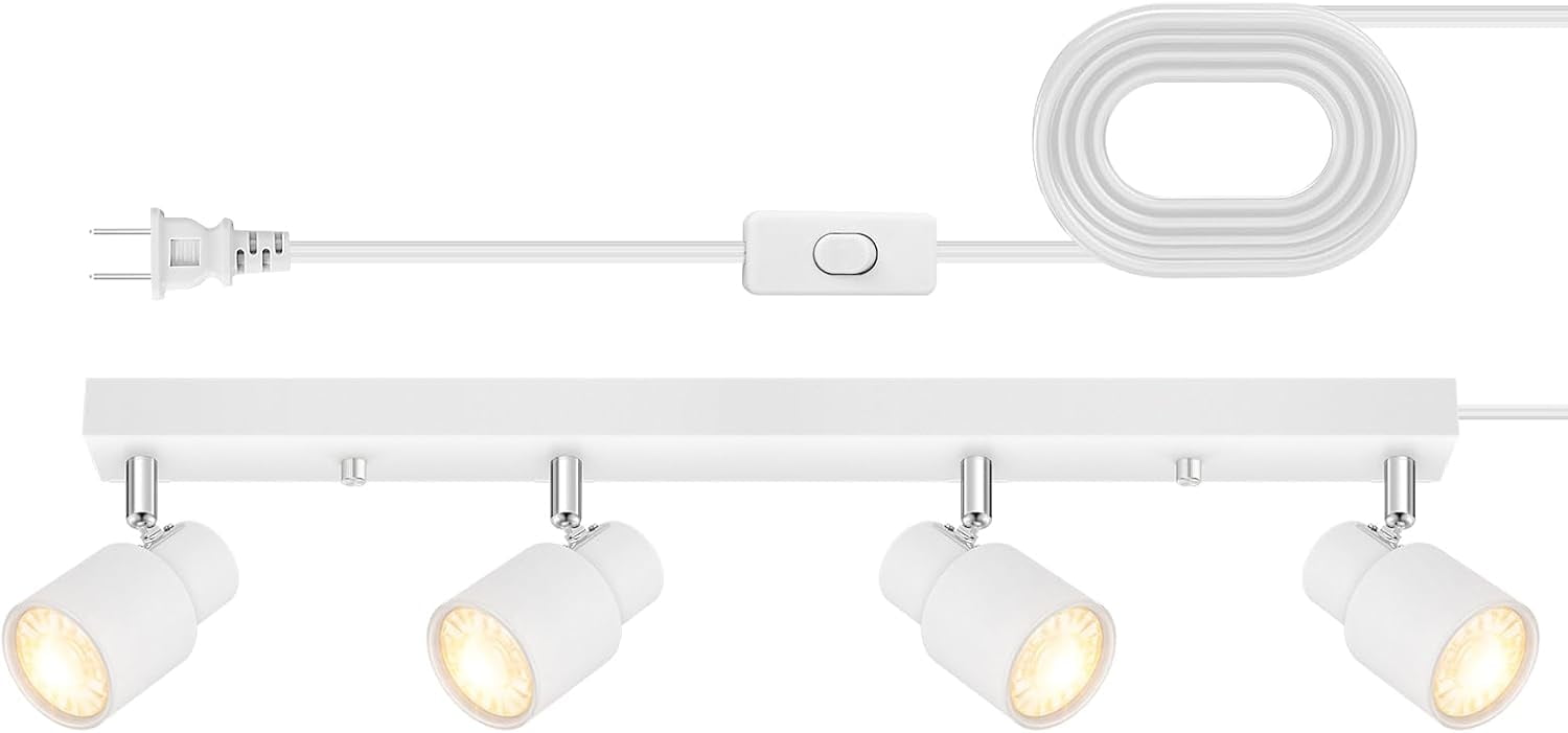Plug-in LED Track Light Fixtures, 23" White 4-Way Spotlight, Rotatable ...