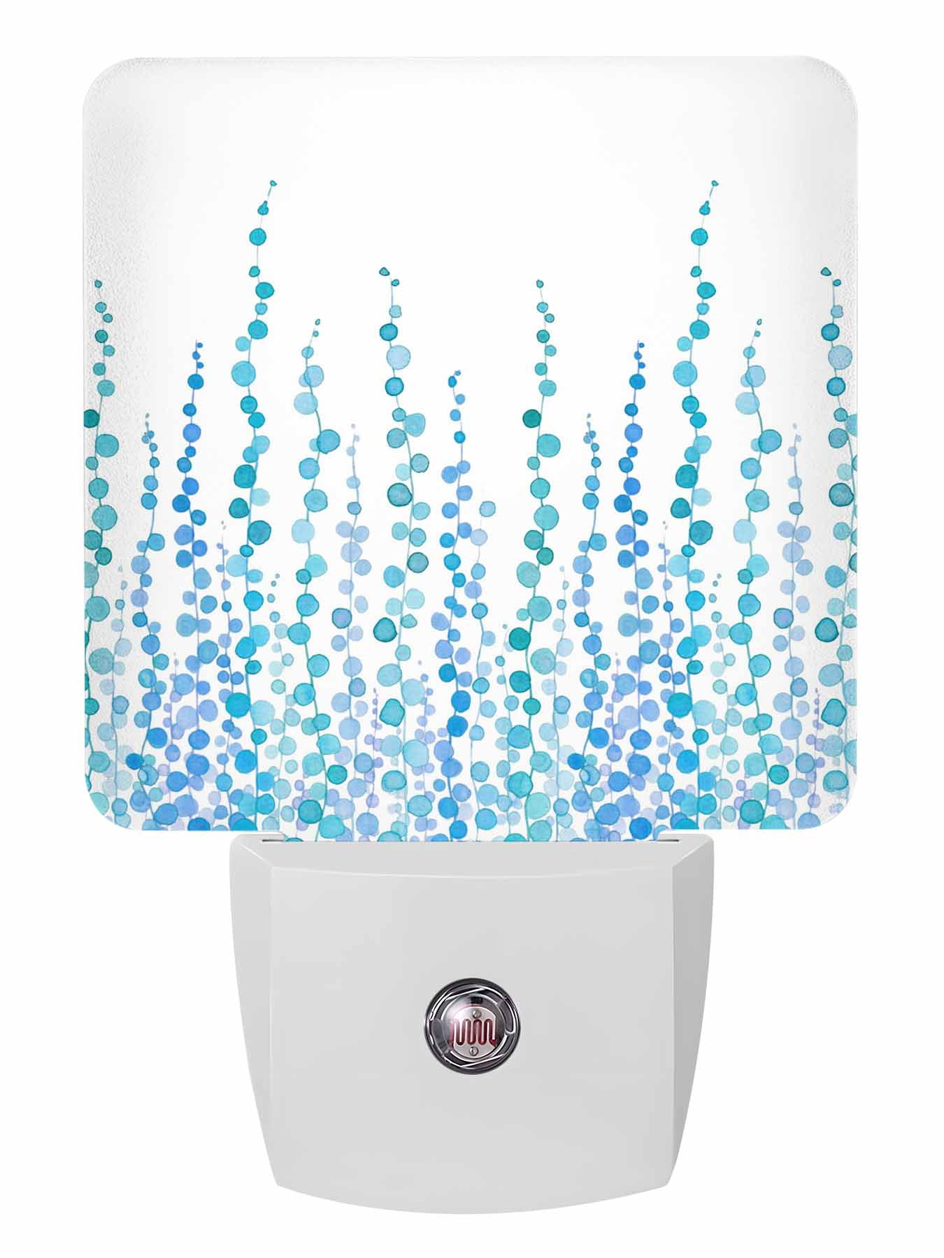 Plug-in Night Light,Abstract Watercolor Blue Leaves Wall LED Lamp with ...