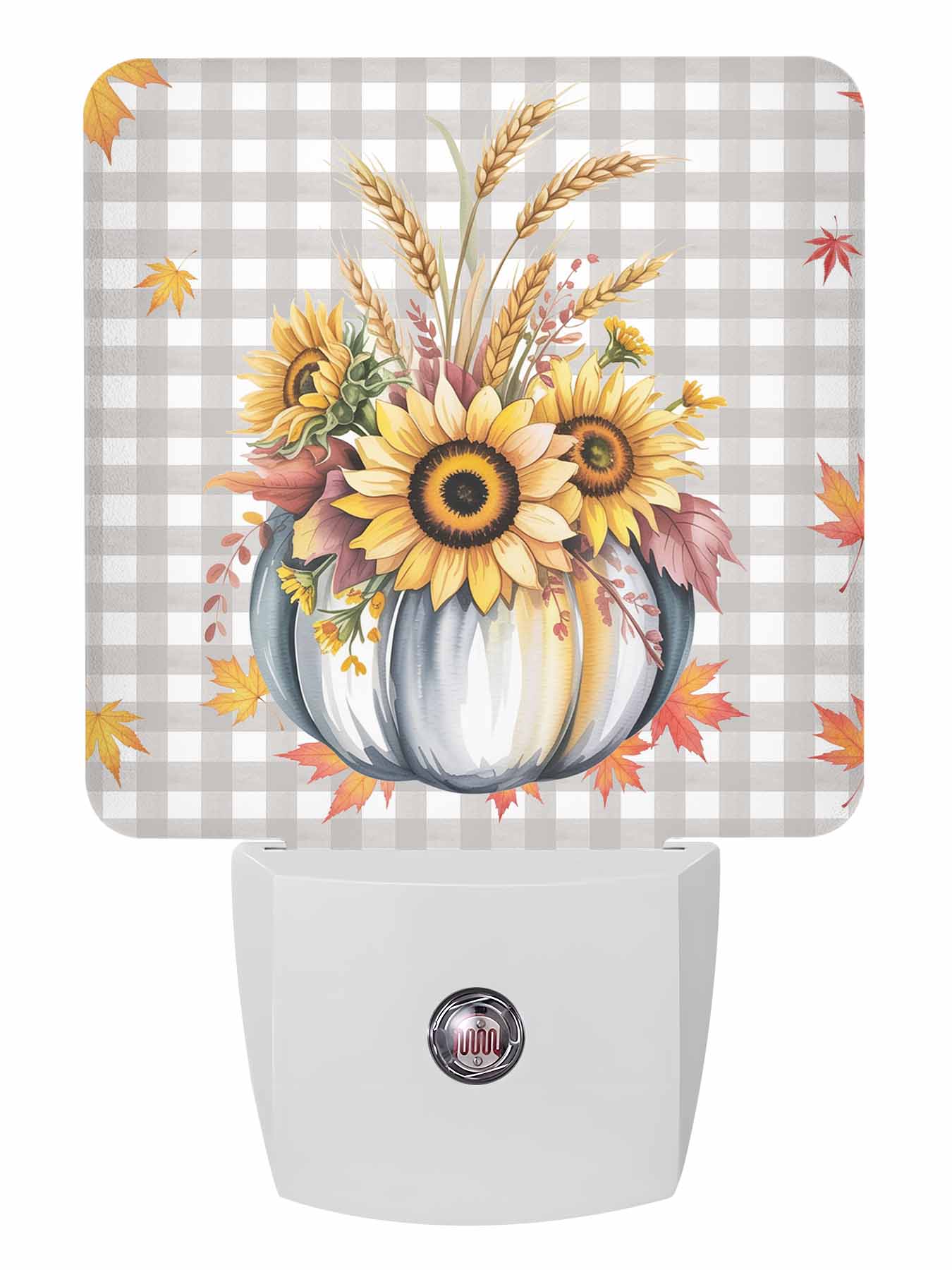 Plug-in Night Light,Autumn Blue Pumpkins Sunflowers Leaves Wall LED ...