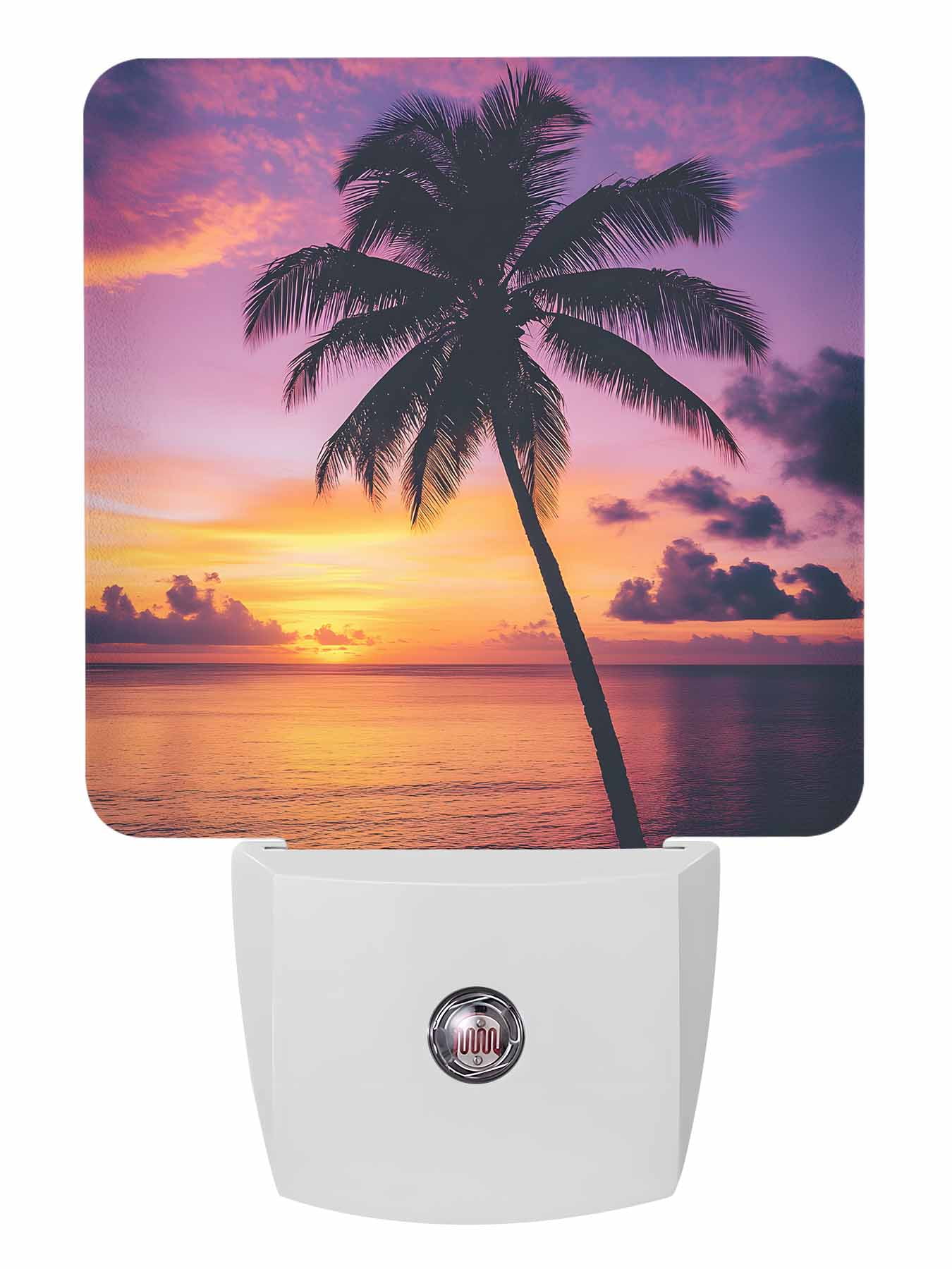 Plug-in Night Light,Beach Sunset Coconut Tree Wall LED Lamp with Sensor ...