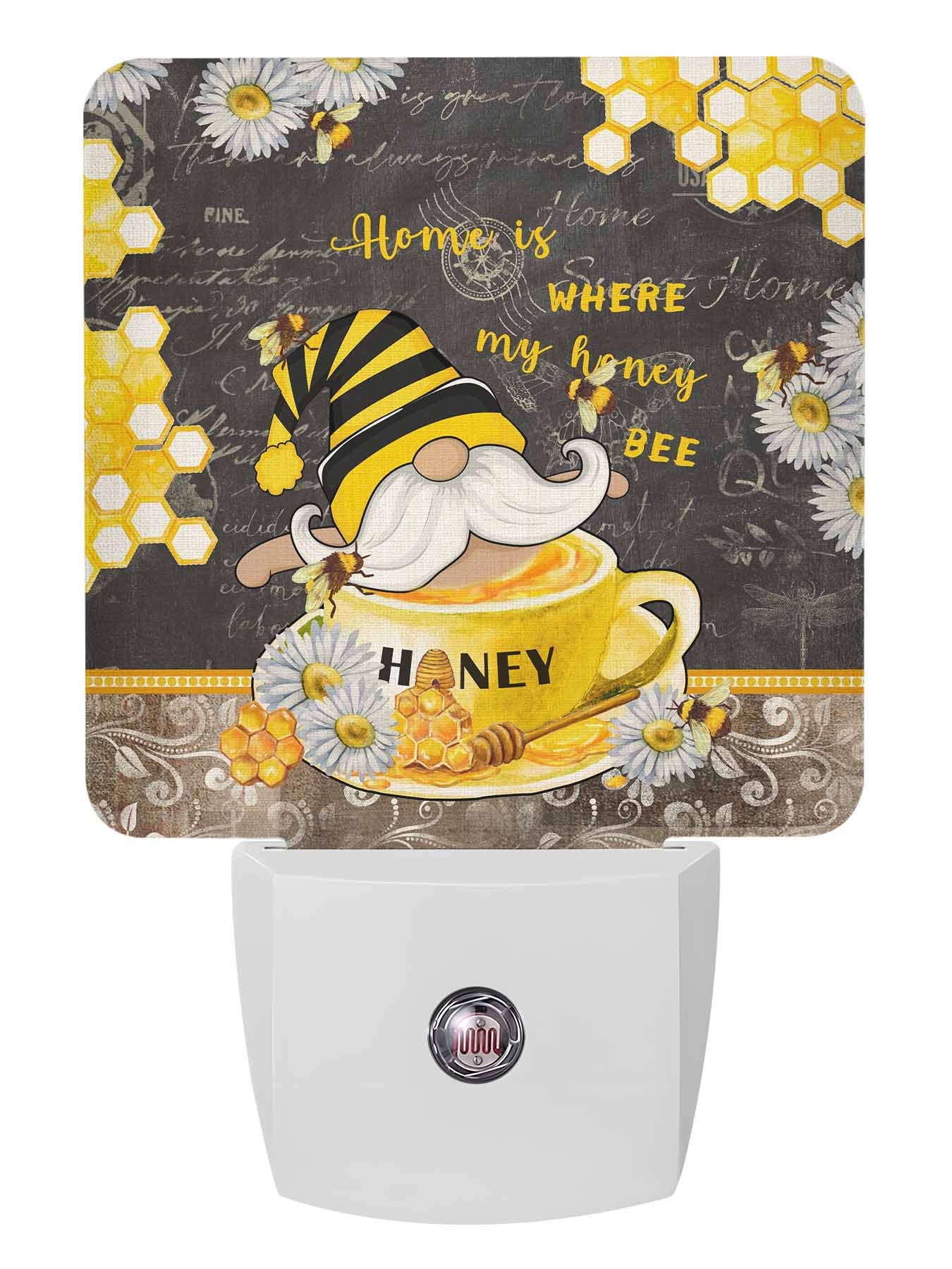 Plug-in Night Light,Bee Gnome Honeycomb Wall LED Lamp with Sensor Auto ...