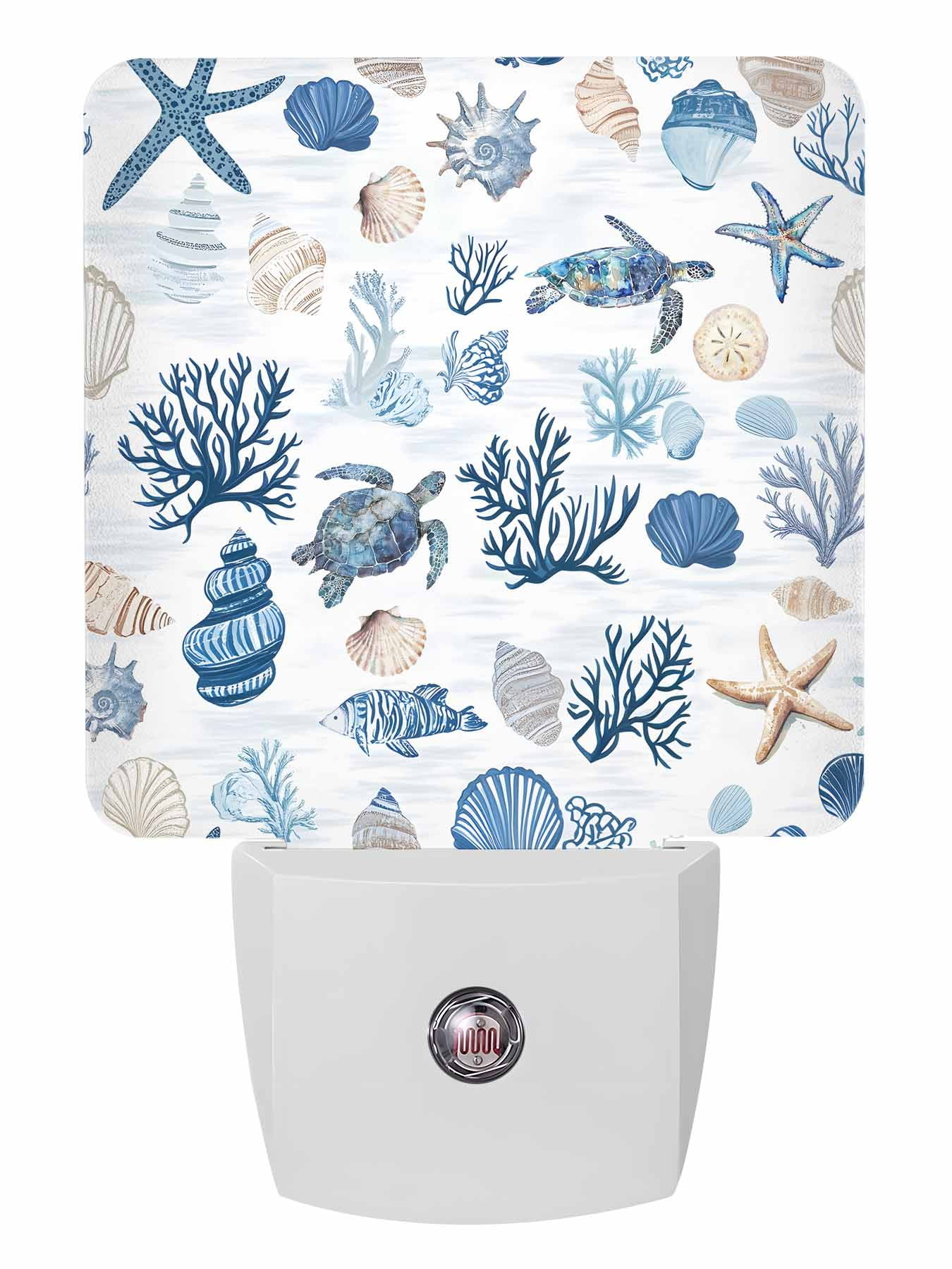 Plug-in Night Light,Blue Coral Shell Sea Turtle Seamless Wall LED Lamp ...