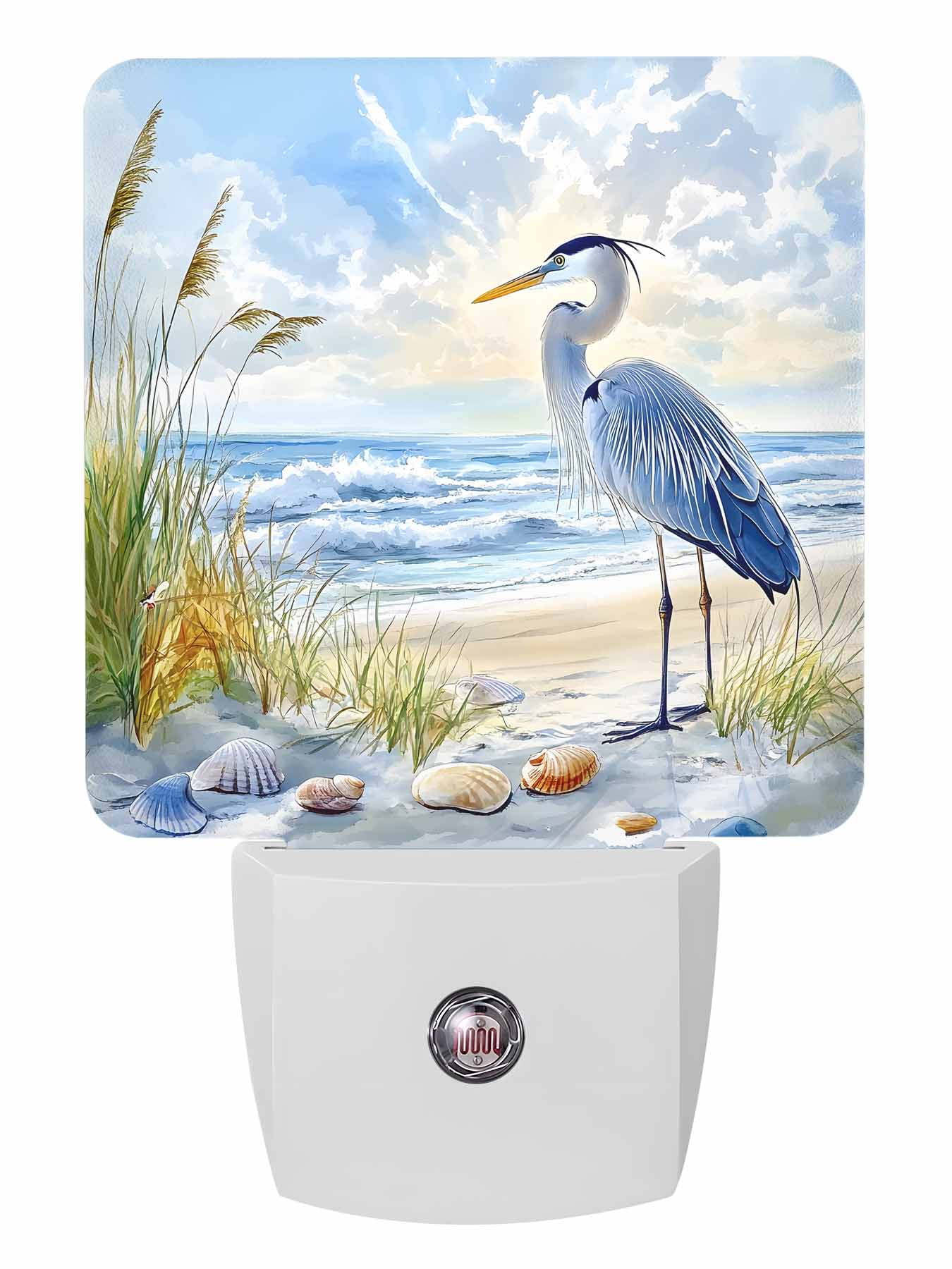 Plug-in Night Light,Blue Seabird Summer Beach Shell Wall LED Lamp with ...