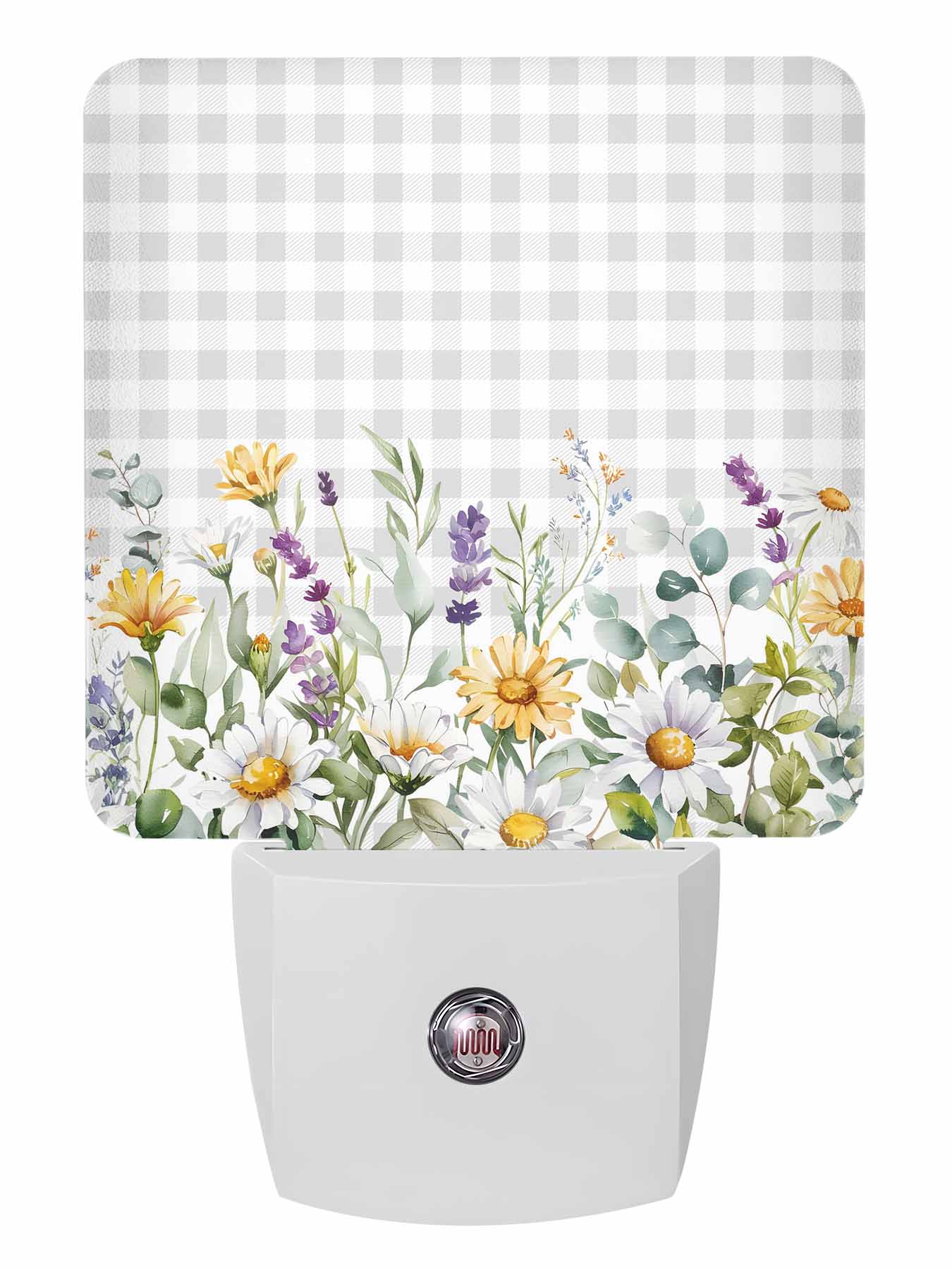 Plug-in Night Light,Daisy Watercolor Blossom Floral Wall LED Lamp with ...