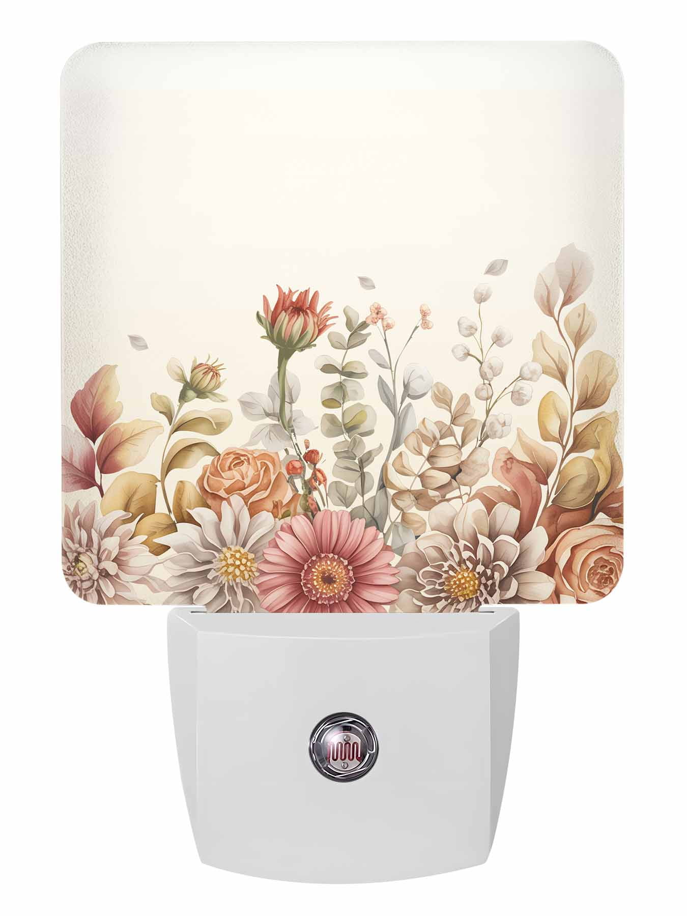 Plug-in Night Light,Fall Floral Eucalyptus Country Wall LED Lamp with ...