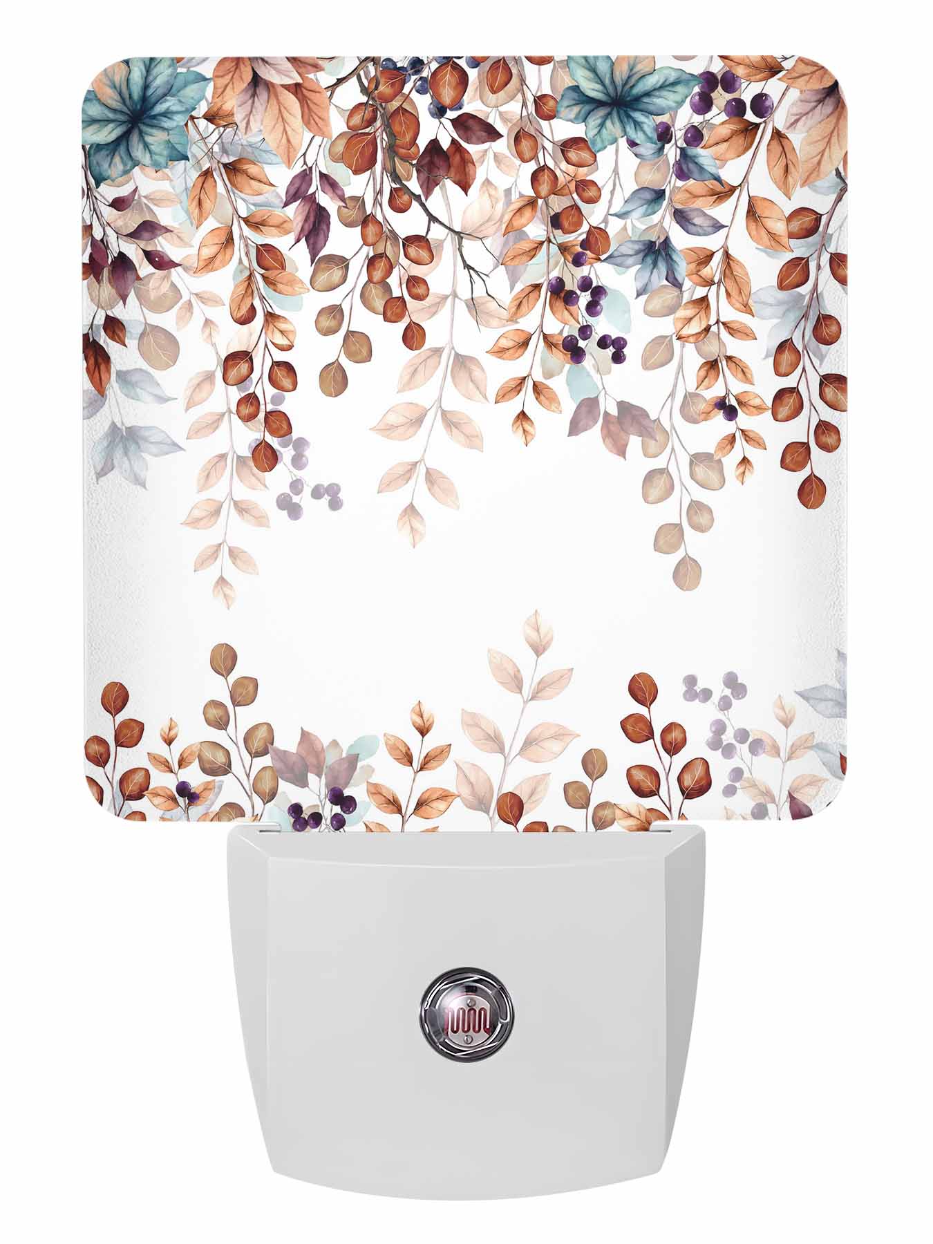 Plug-in Night Light,Fall Orange Watercolor Eucalyptus Leaves Wall LED ...