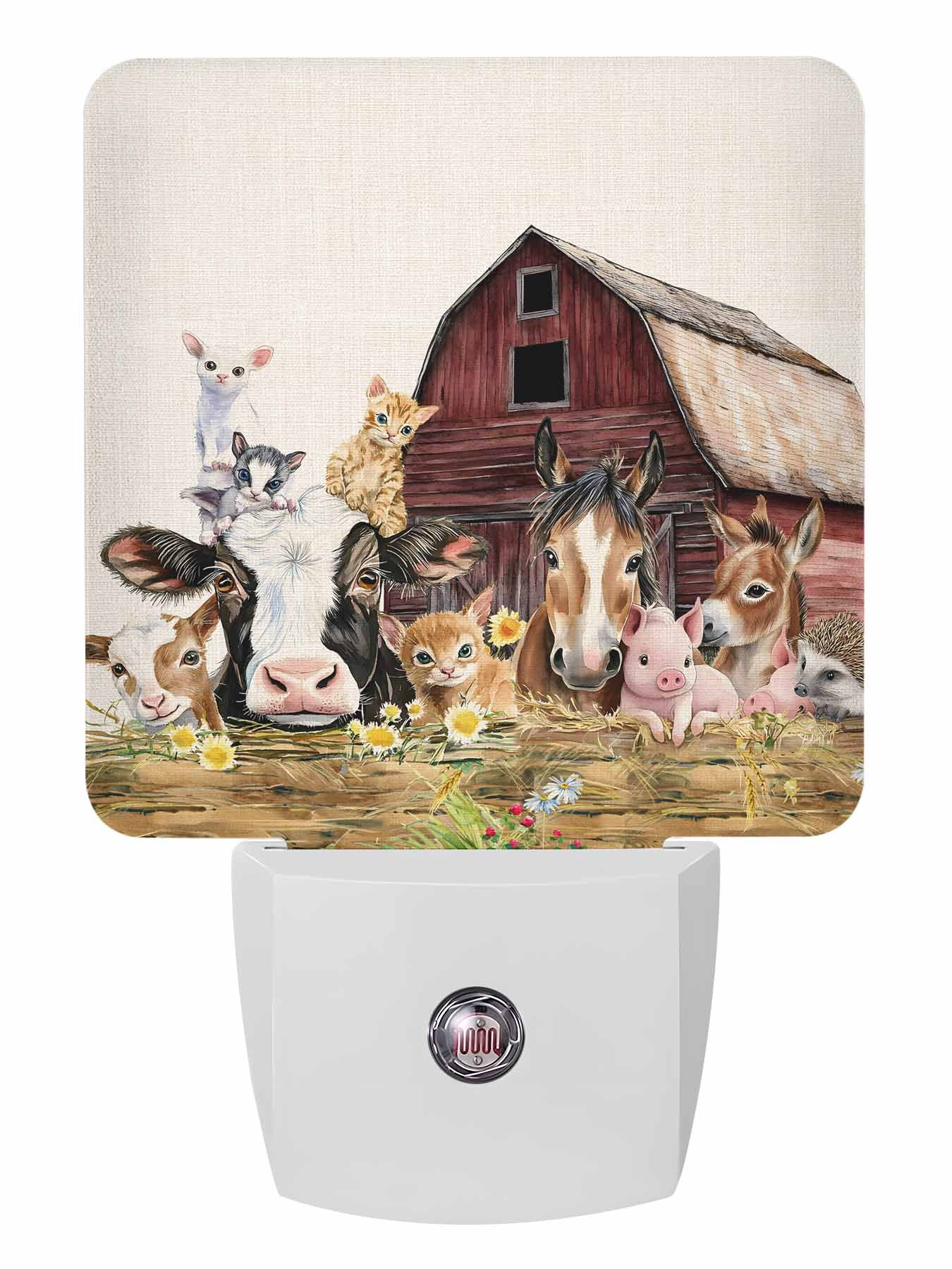 Plug-in Night Light,Farm Cow Pig Cute Animal Wall LED Lamp with Sensor ...