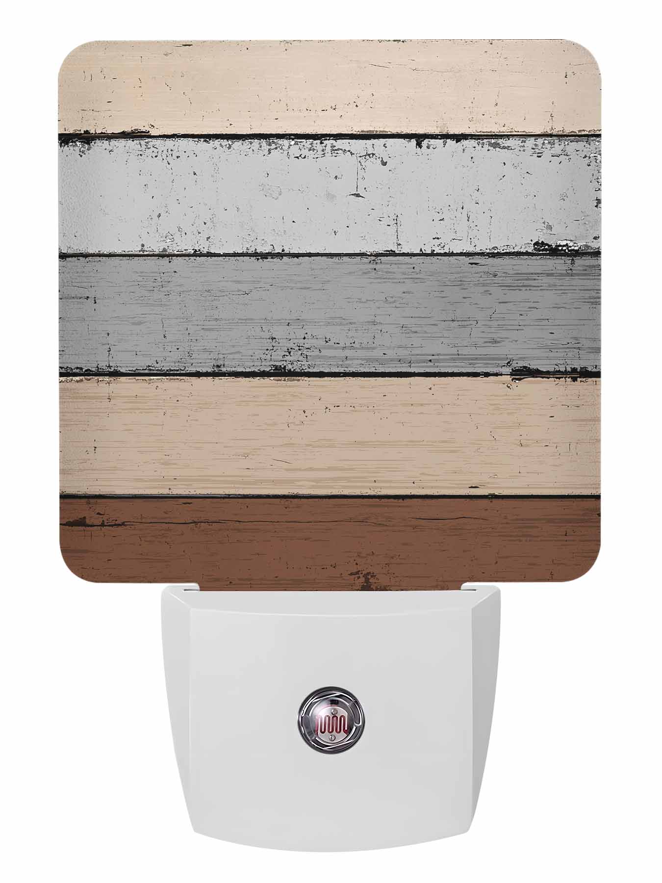 Plug-in Night Light,Farm Vintage Grey Wood Board Wall LED Lamp with ...