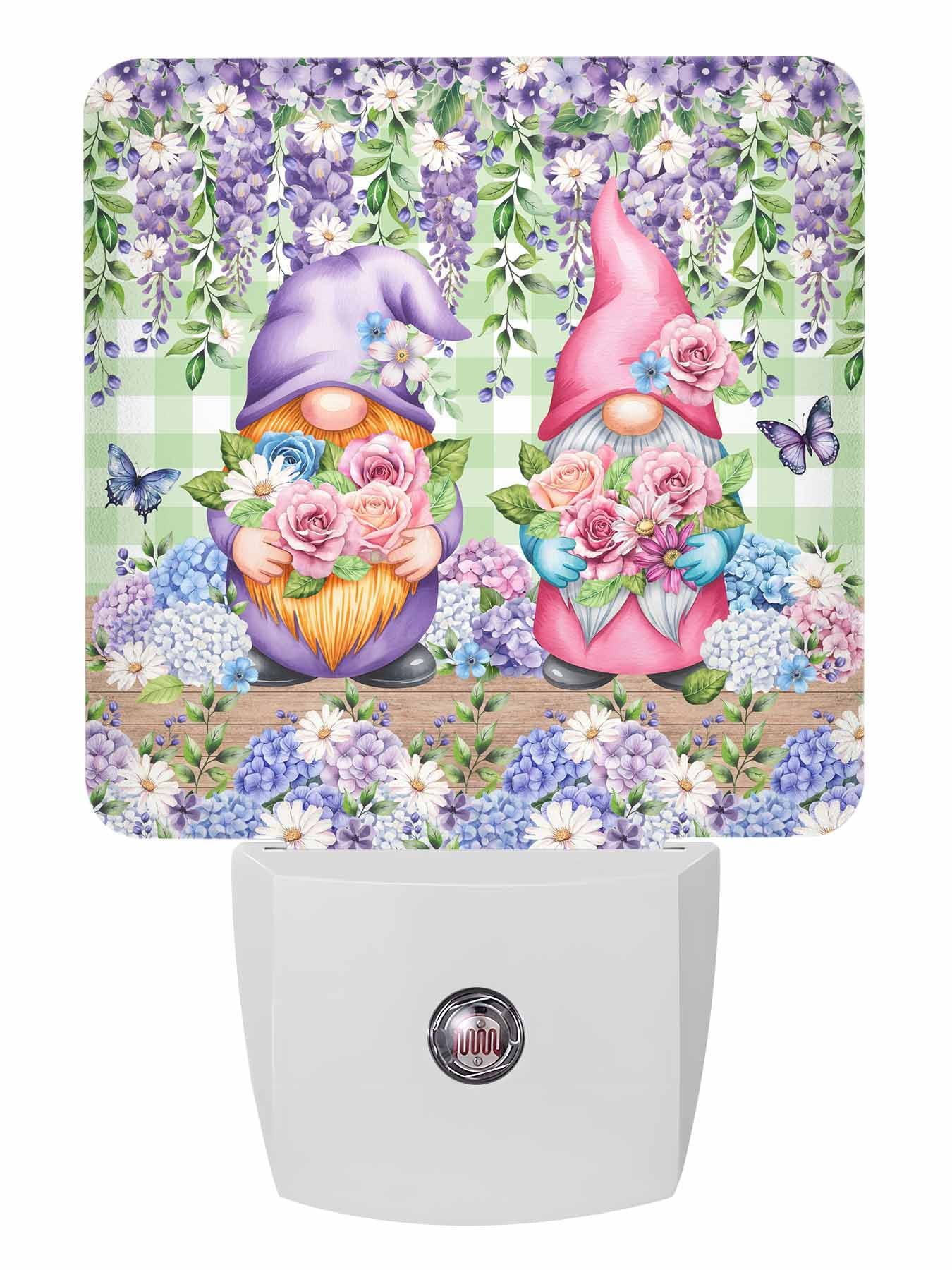 Plug-in Night Light,Farmhouse Gnome Pastoral Flower Wall LED Lamp with ...