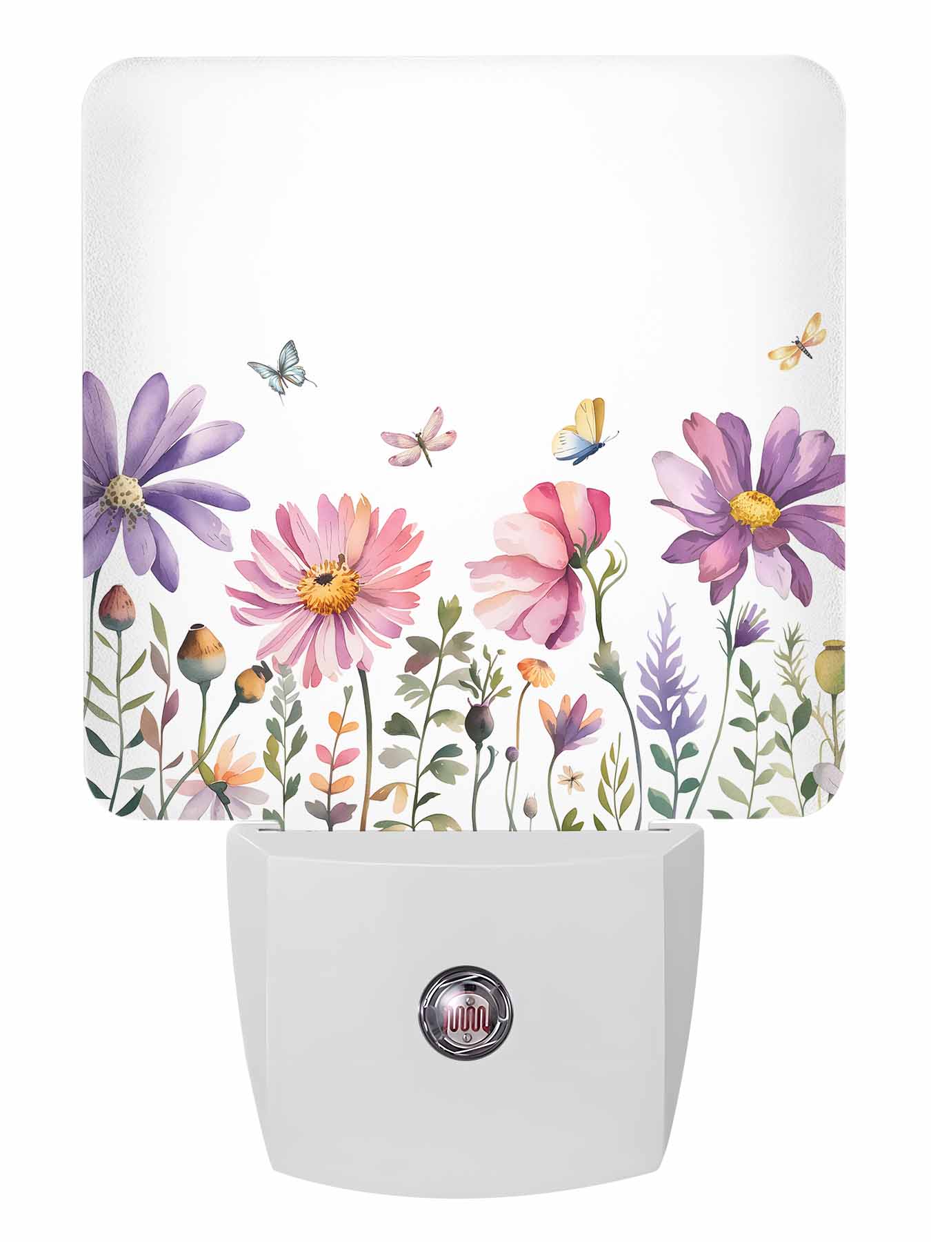 Plug-in Night Light,Farmhouse Watercolor Wildflower Flower Wall LED ...