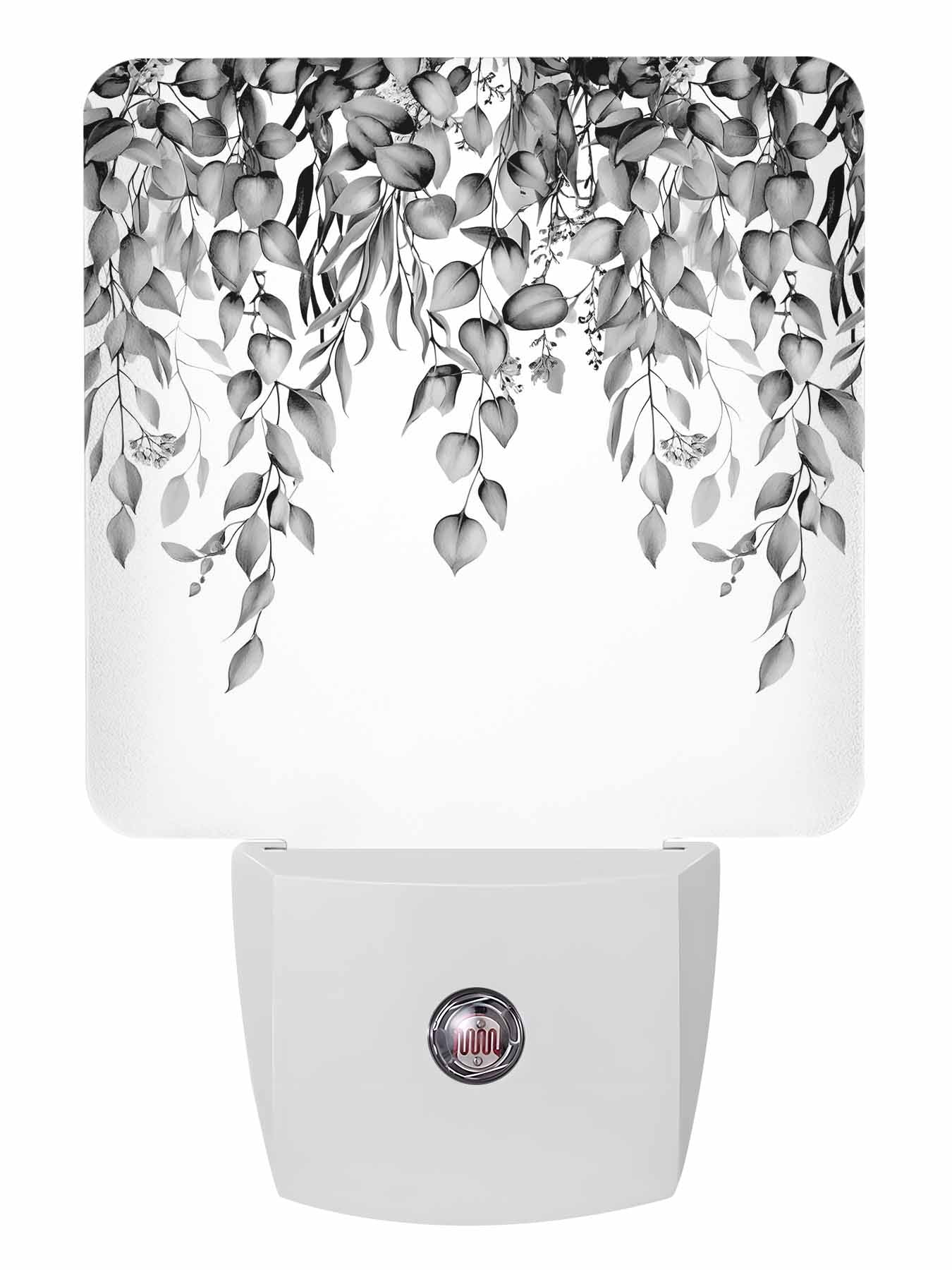 Plug-in Night Light,Farmhouses Grey Eucalyptus Leaves Wall LED Lamp ...