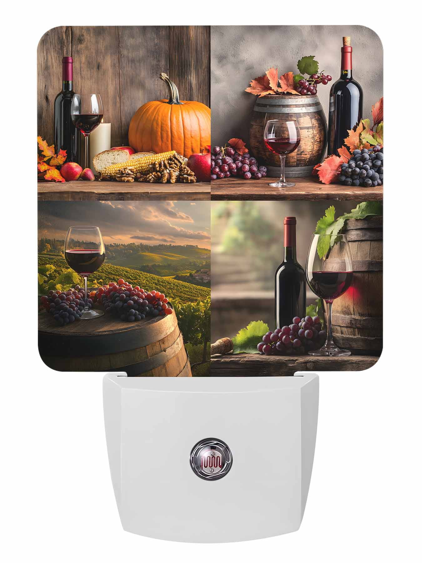 Plug-in Night Light,Grapes Wine Farm Barrel Wall LED Lamp with Sensor ...