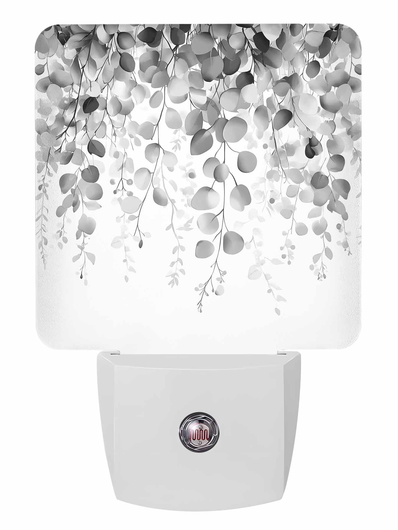 Plug-in Night Light,Grey Eucalyptus Leaves Wall LED Lamp with Sensor ...