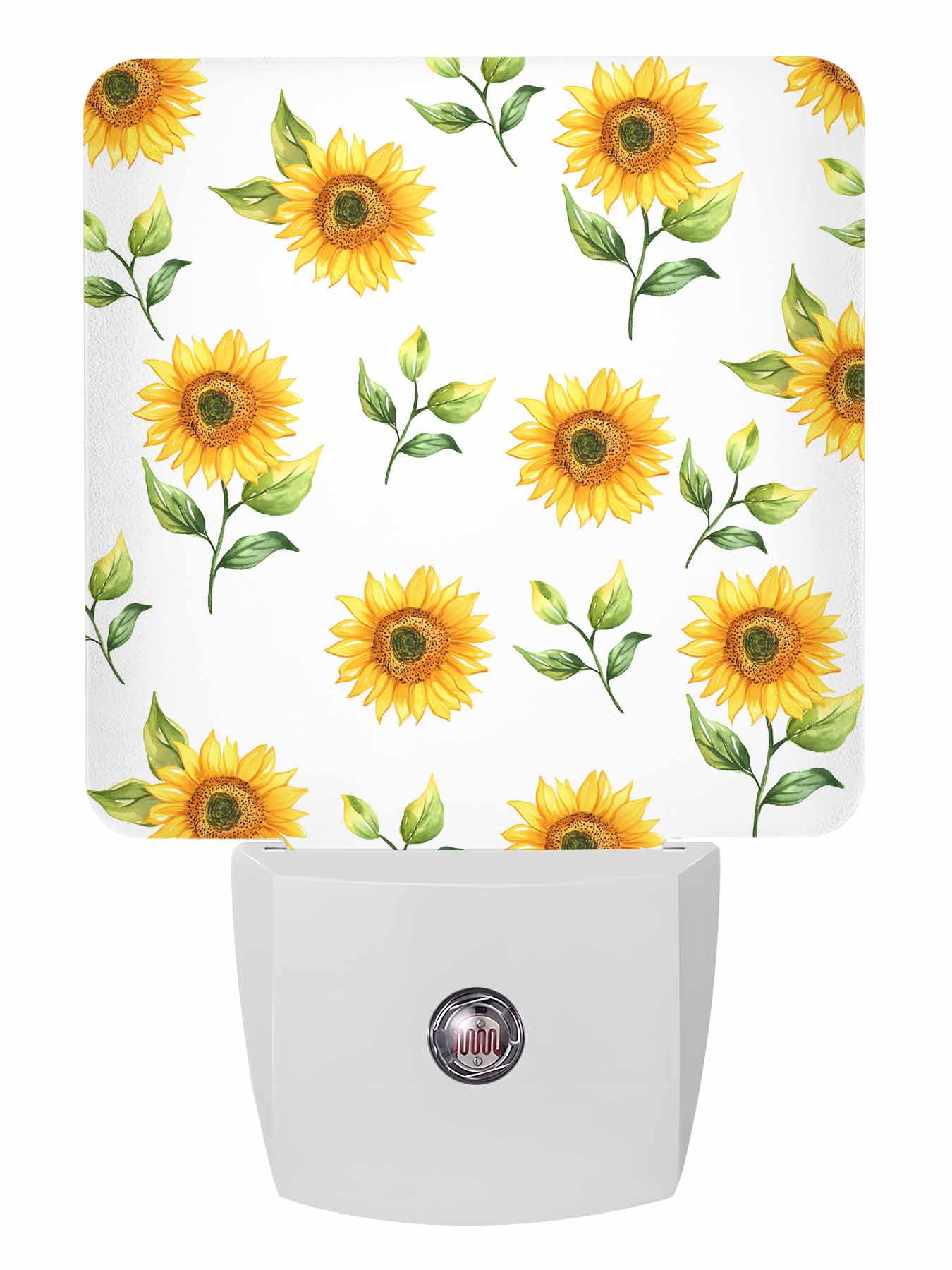 Plug-in Night Light,Idyllic Watercolor Sunflower on White Wall LED Lamp ...