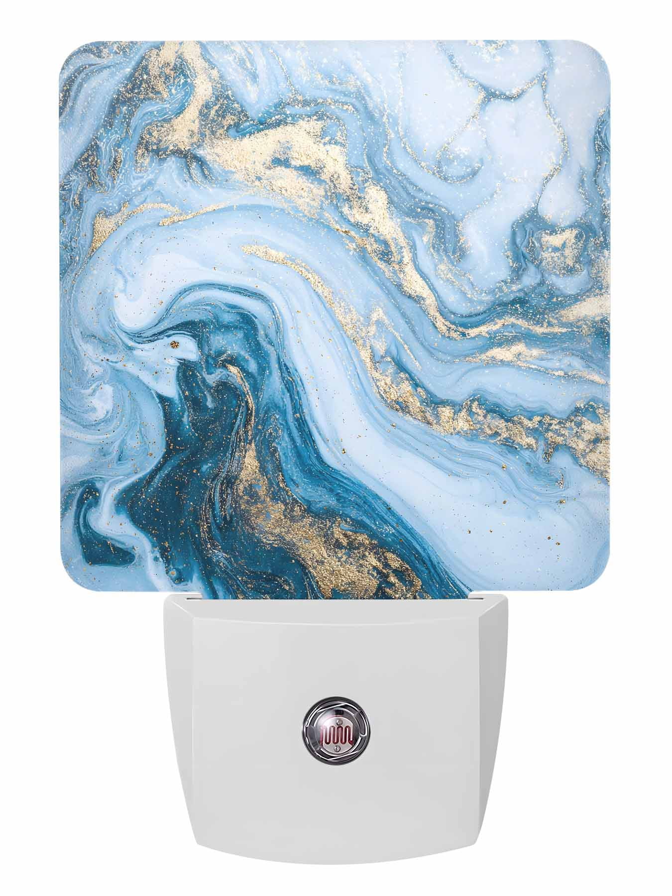 Plug-in Night Light,Marble Texture Watercolor Blue Wall LED Lamp with ...