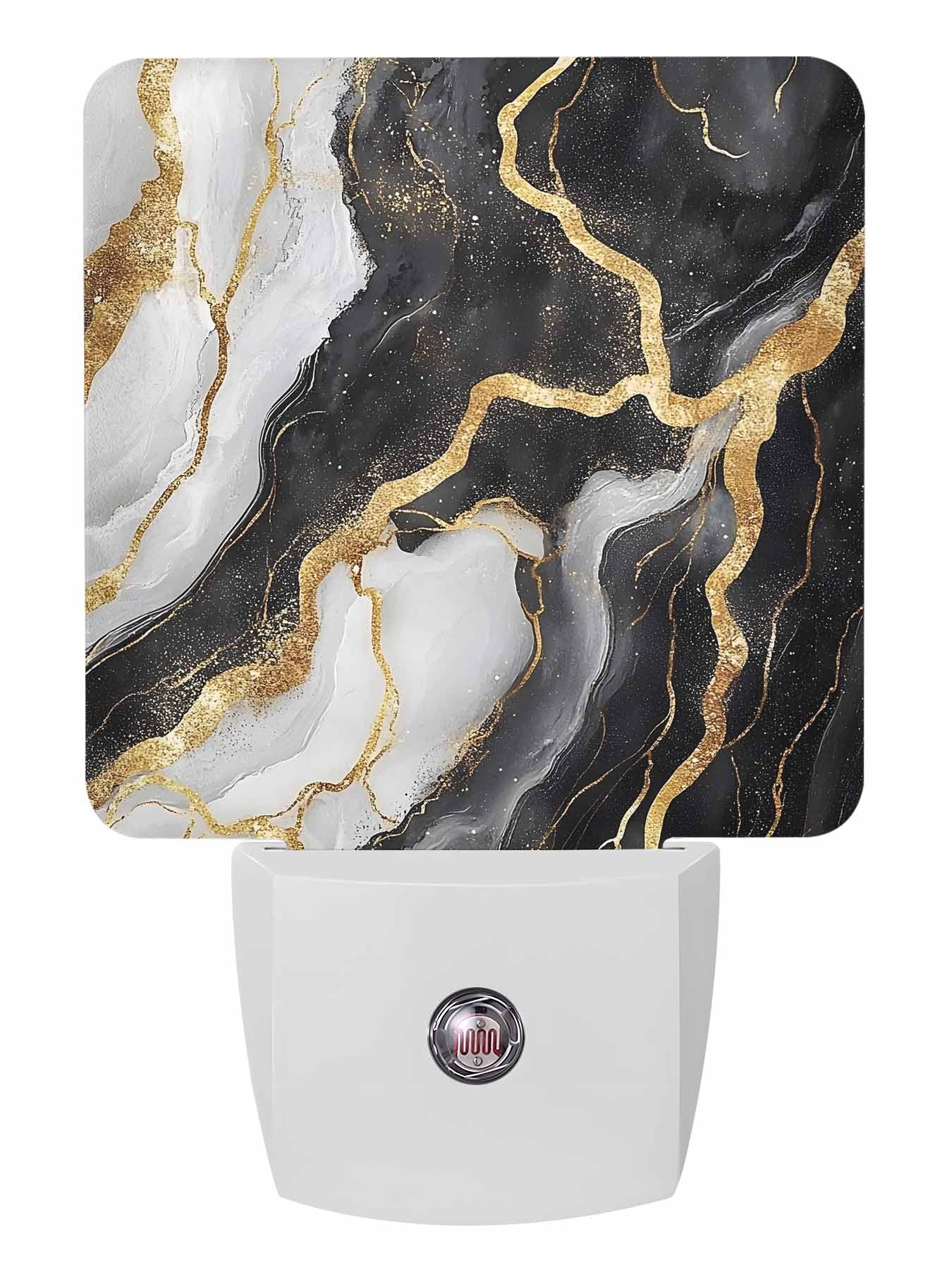 Plug-in Night Light,Natural Black White Marble Gold Crack Wall LED Lamp ...