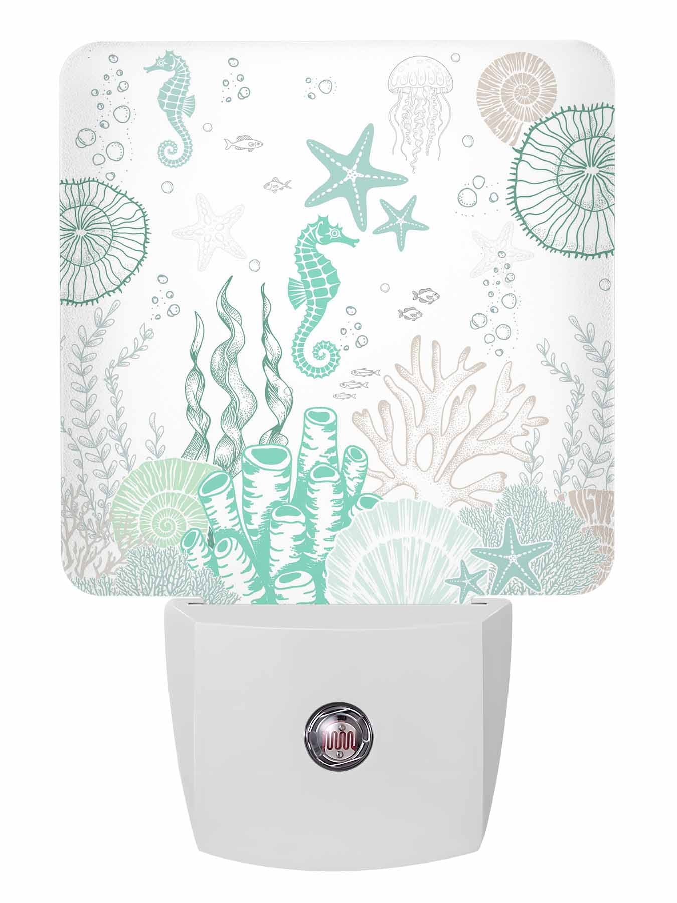 Plug-in Night Light,Ocean Coral Starfish Conch Seahorse Wall LED Lamp ...