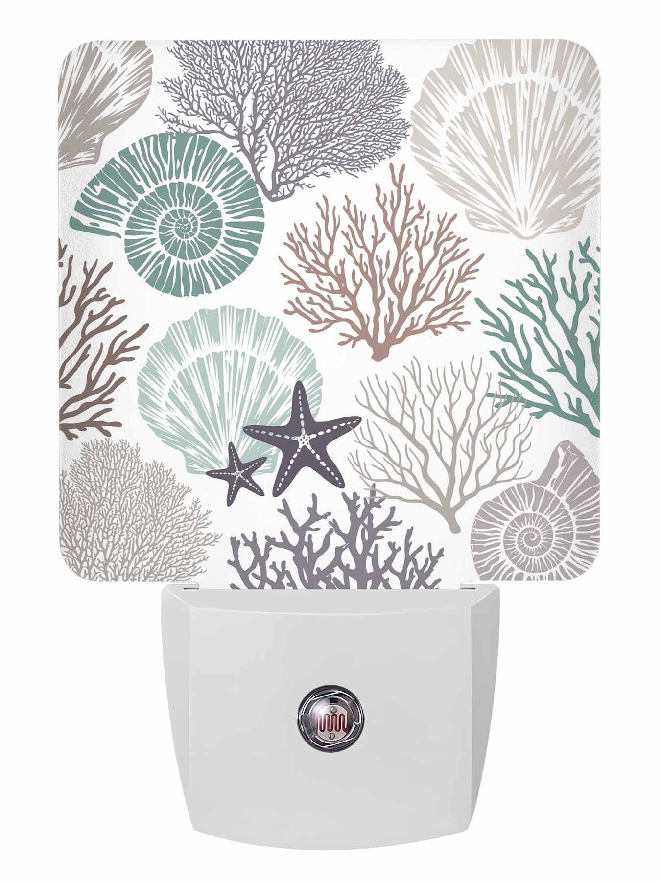 Plug-in Night Light,Ocean Shell Coral Teal Conch Wall LED Lamp with ...