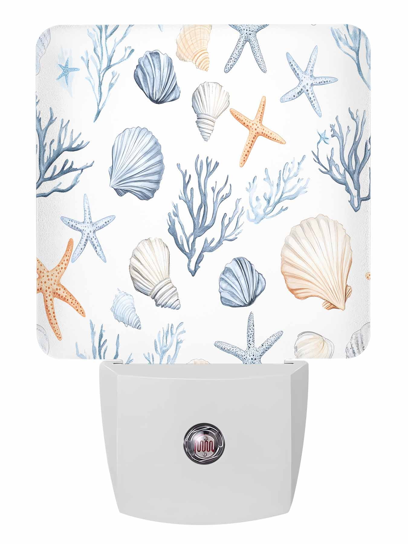 Plug-in Night Light,Ocean Watercolor Sea Creatures Wall LED Lamp with ...