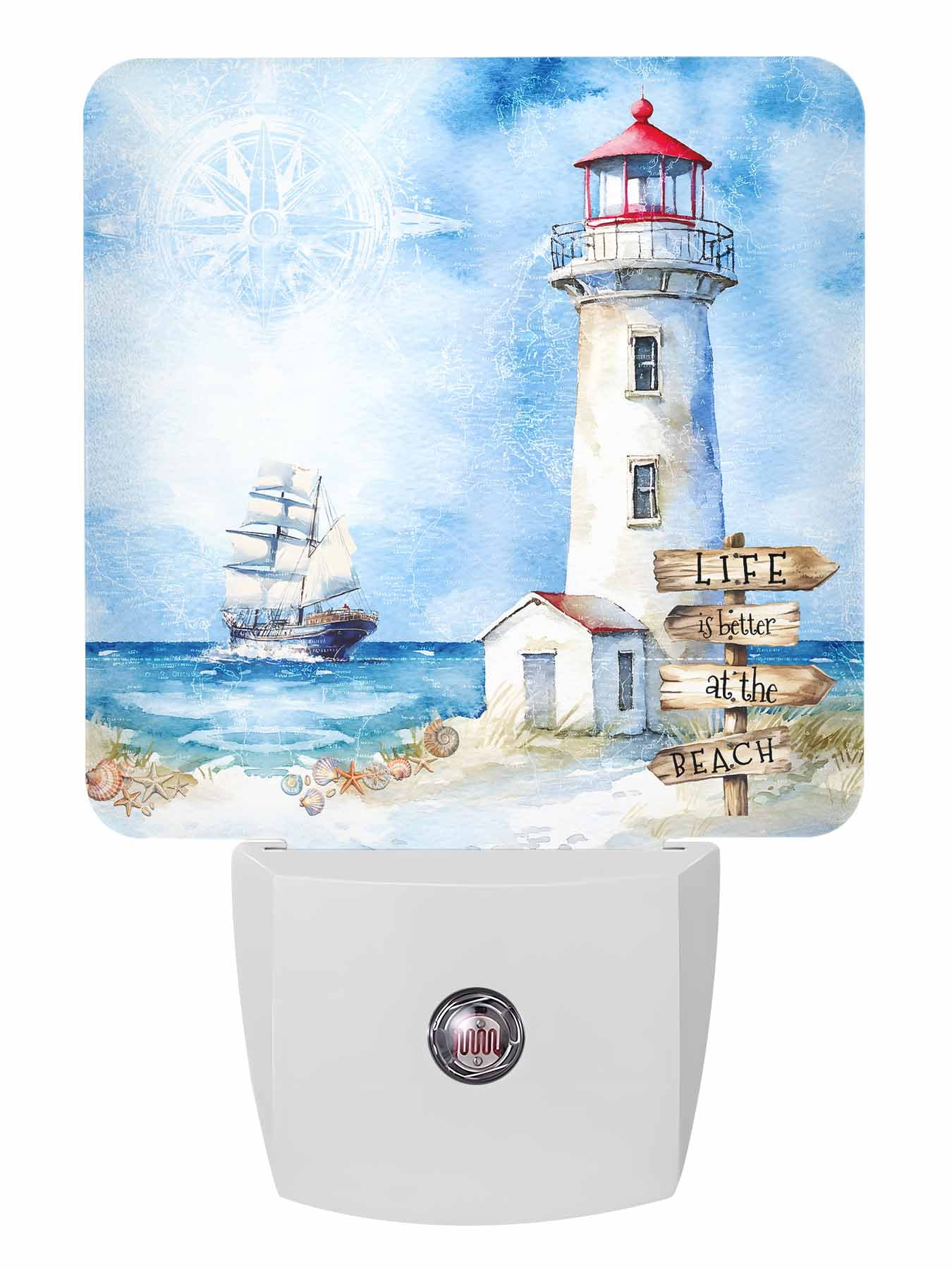 Plug-in Night Light,Retro Coastal Seaside Landscape Wall LED Lamp with ...