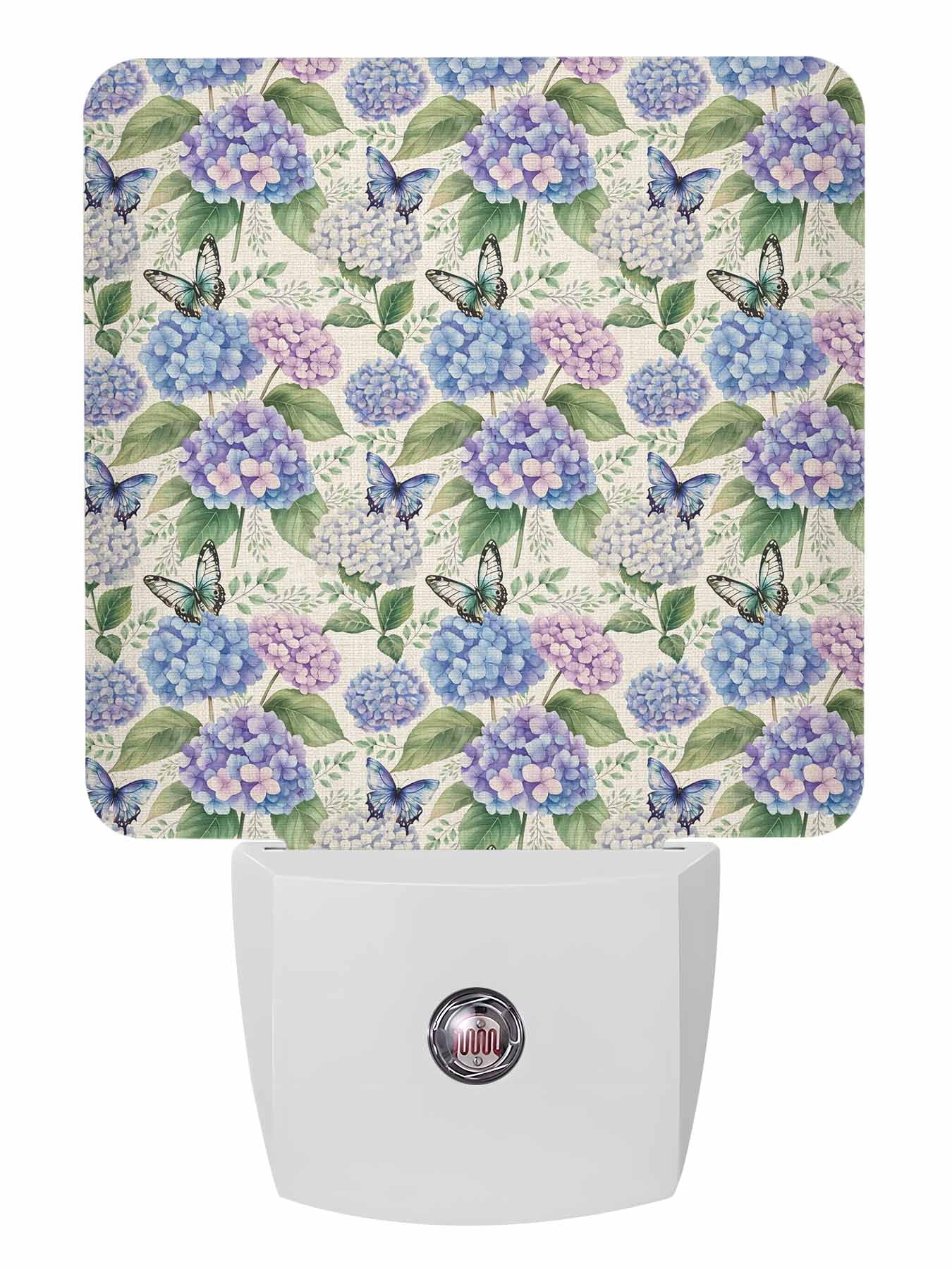 Plug-in Night Light,Retro Hydrangea Linen Texture Wall LED Lamp with ...