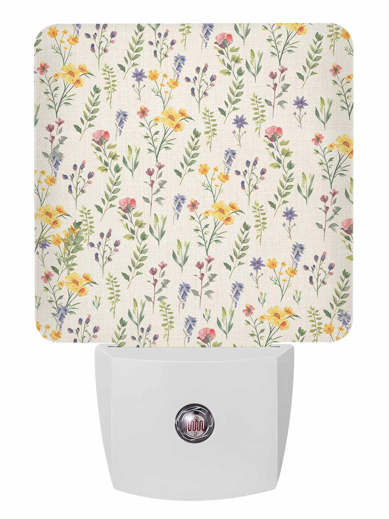 Plug-in Night Light,Rural Countryside Watercolor Flowers Wall LED Lamp ...