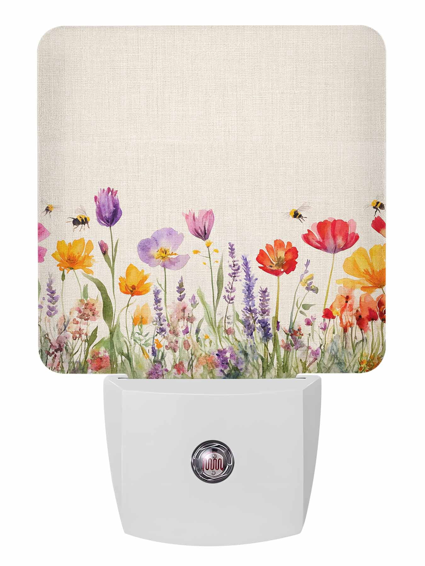 Plug-in Night Light,Spring Pastoral Colorful Flower Leaves Wall LED ...