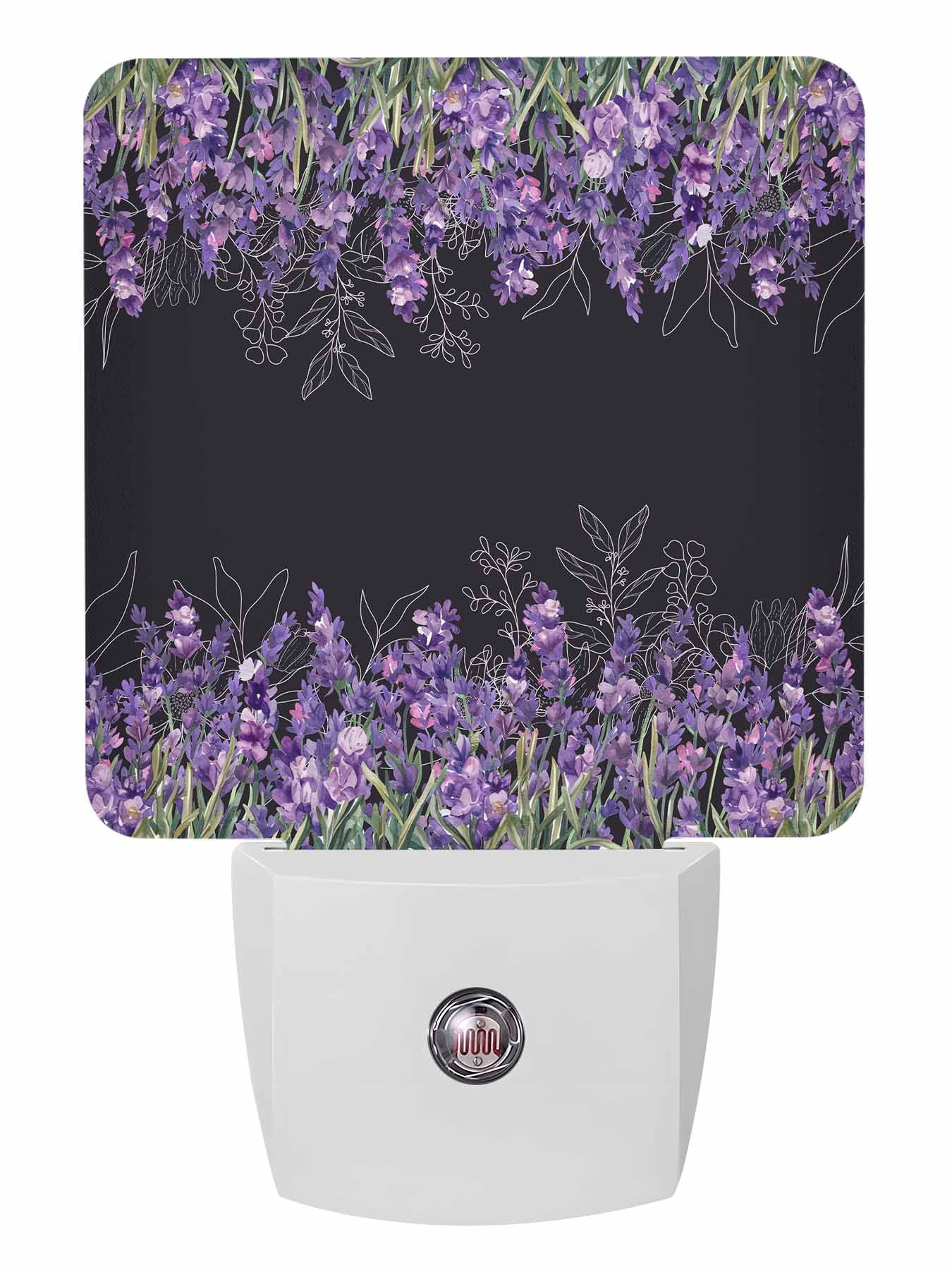 Plug-in Night Light,Spring Purple Lavender Flower Wall LED Lamp with ...