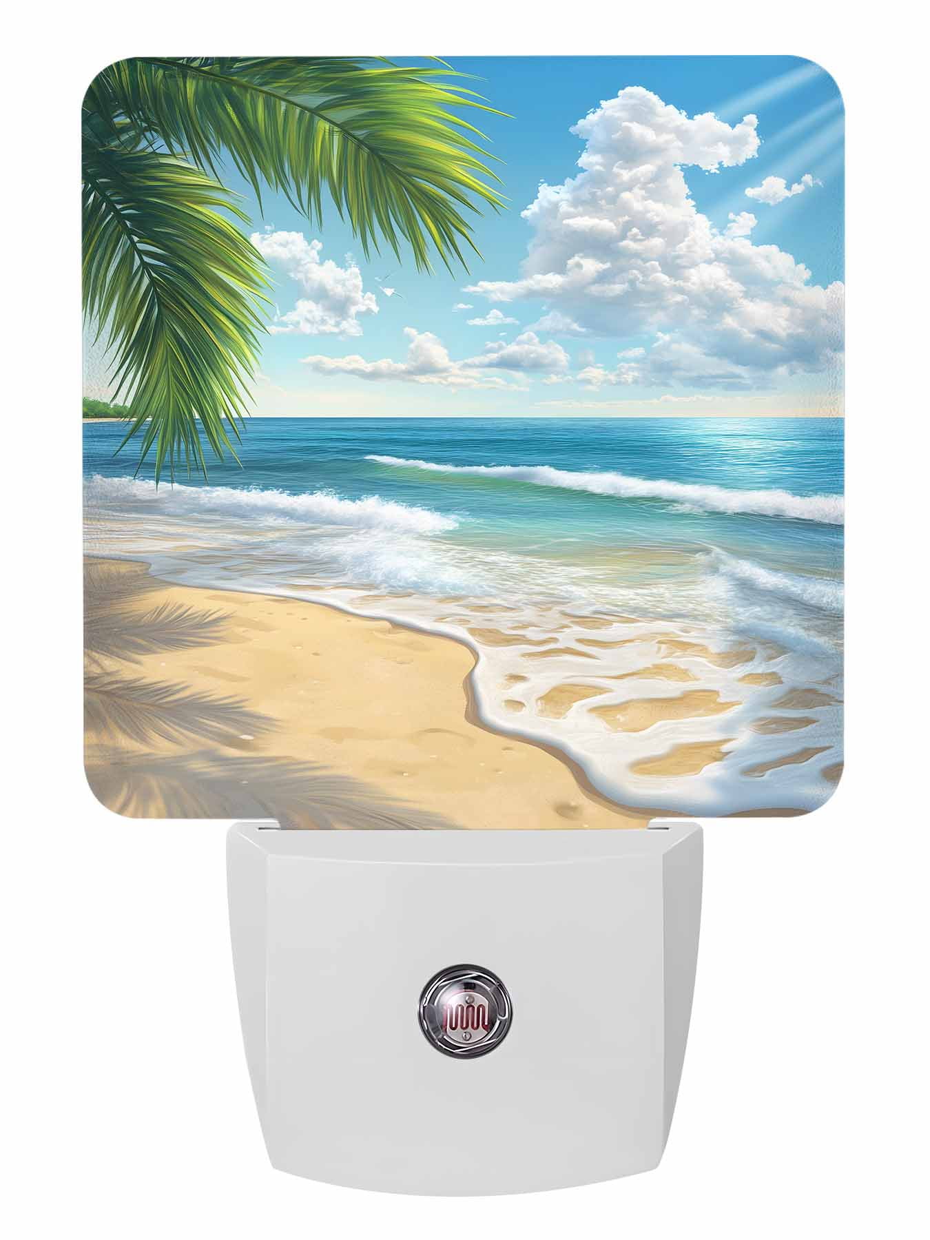 Plug-in Night Light,Summer Beach Blue Seawater Wall LED Lamp with ...