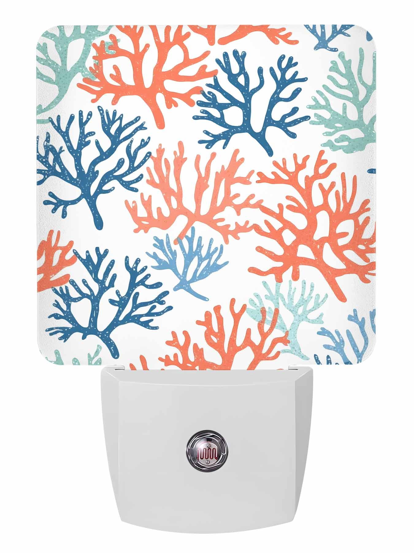 Plug-in Night Light,Summer Ocean Colorful Coral Watercolor Wall LED ...