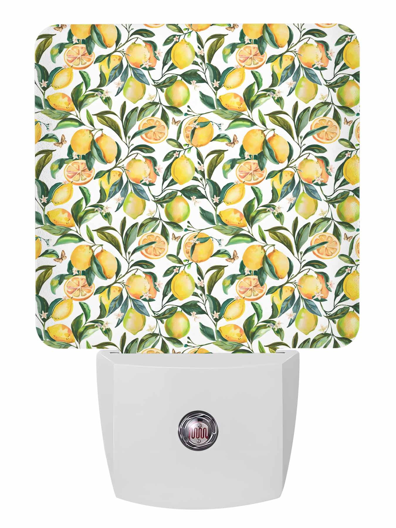 Plug-in Night Light,Summer Watercolor Lemon Green Leaves Wall LED Lamp ...