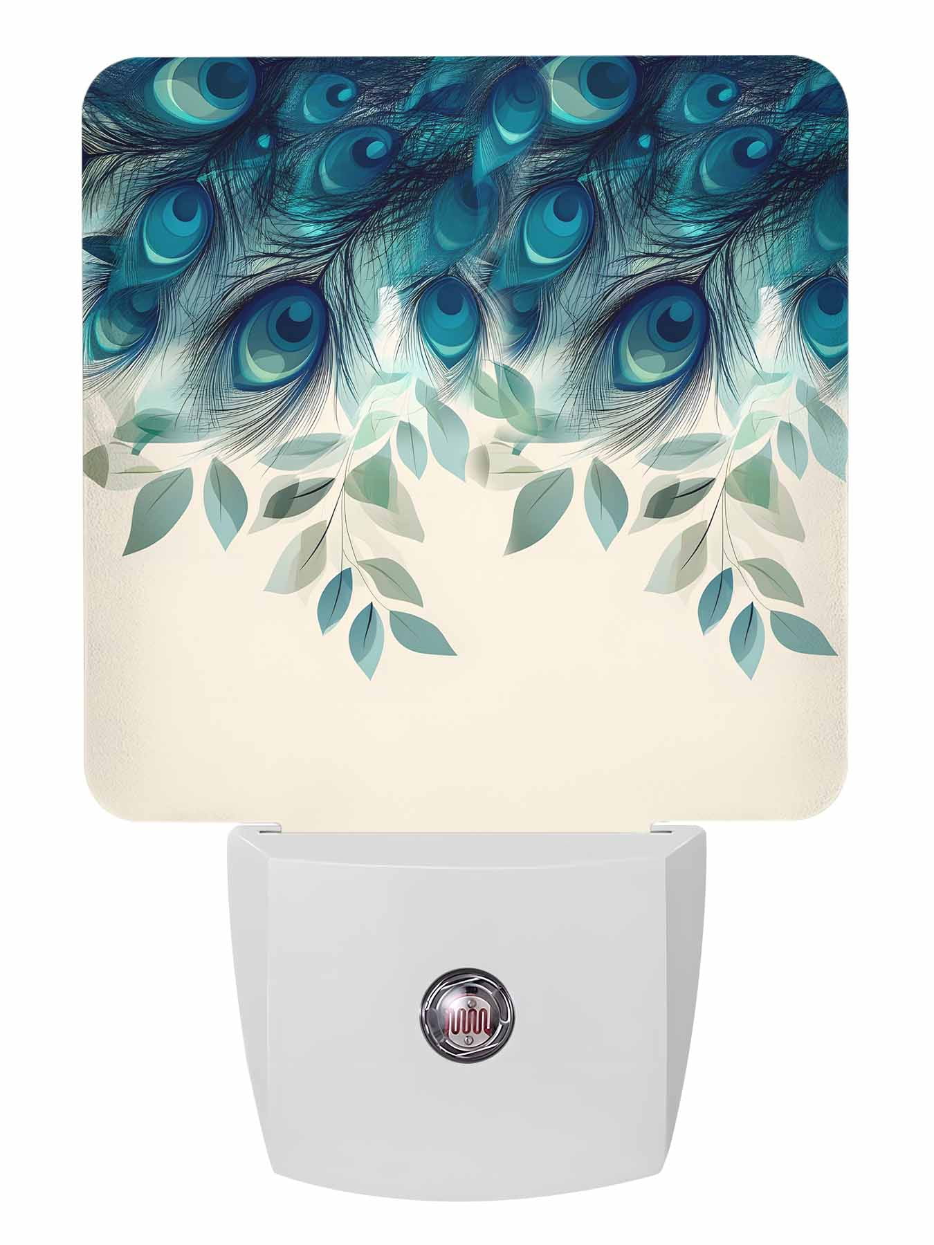 Plug-in Night Light,Tropical Peacock Feathers Wall LED Lamp with Sensor ...