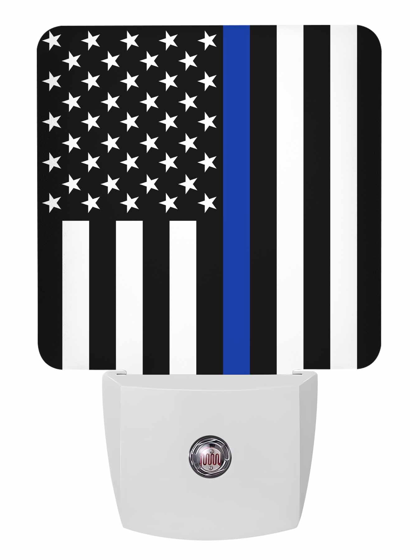 Plug-in Night Light,USA Flag Thin Blue Line Star Wall LED Lamp with ...
