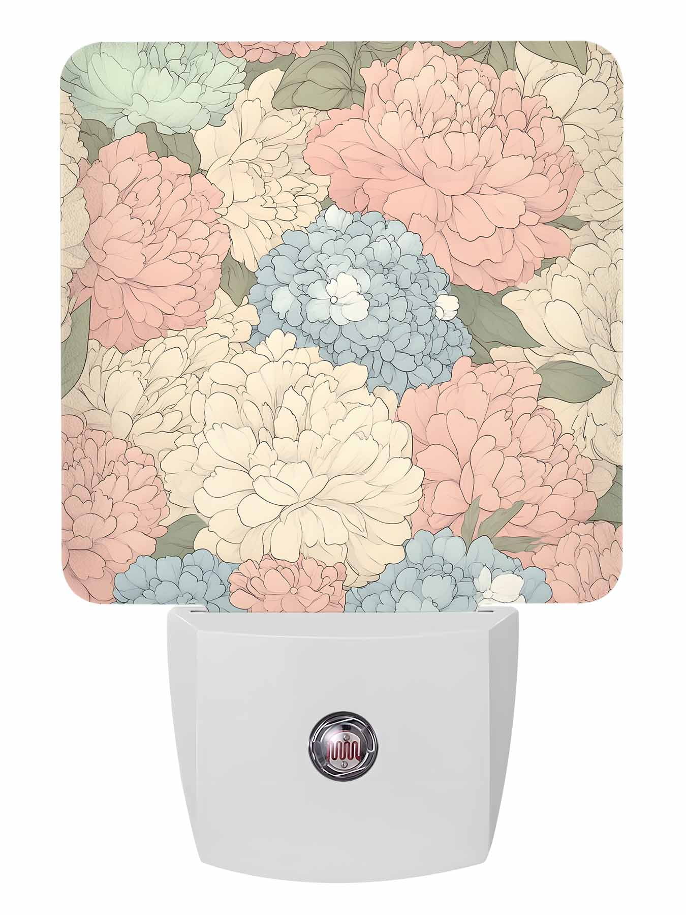 Plug-in Night Light,Vintage Colorful Blossom Flower Wall LED Lamp with ...