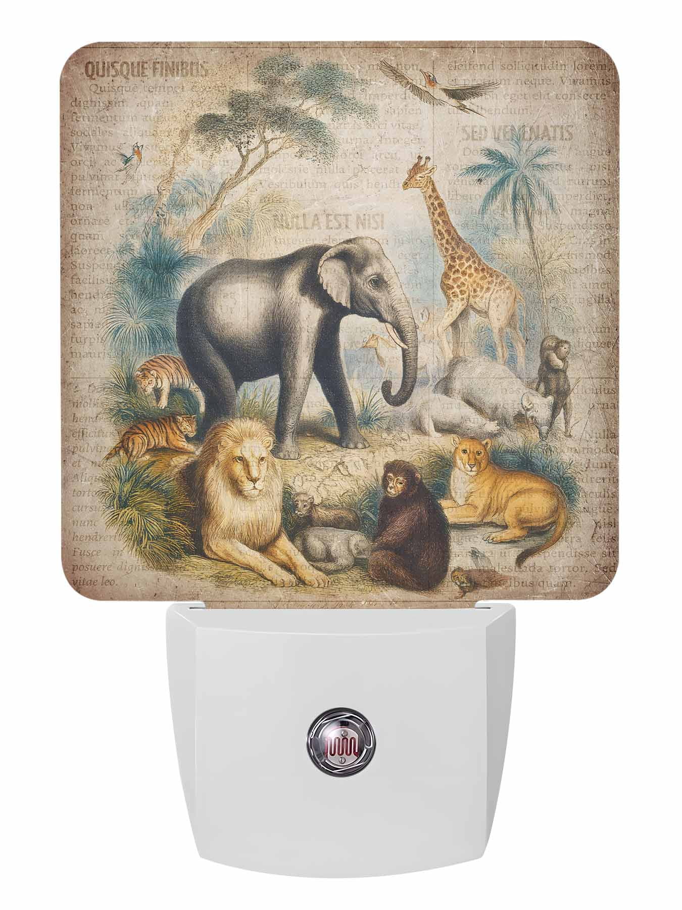 Plug-in Night Light,Vintage Jungle Animals Wall LED Lamp with Sensor ...